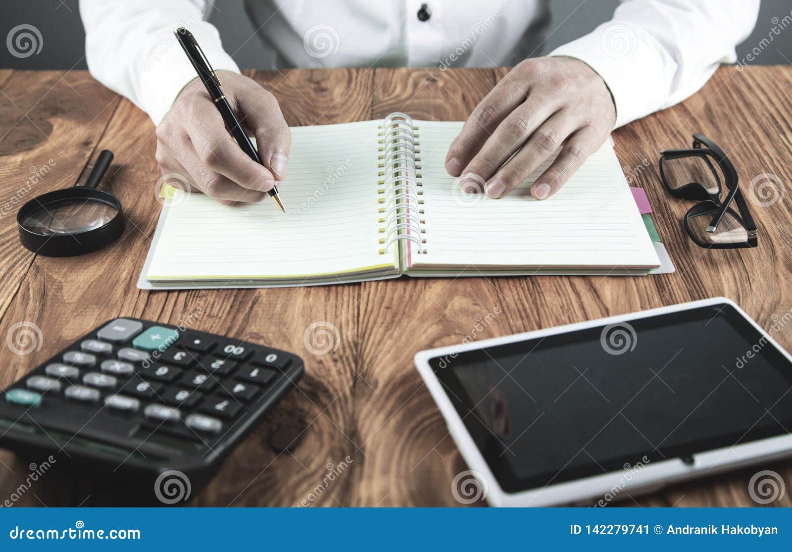Man Writing in Notepad. Business Concept Stock Image - Image of ...