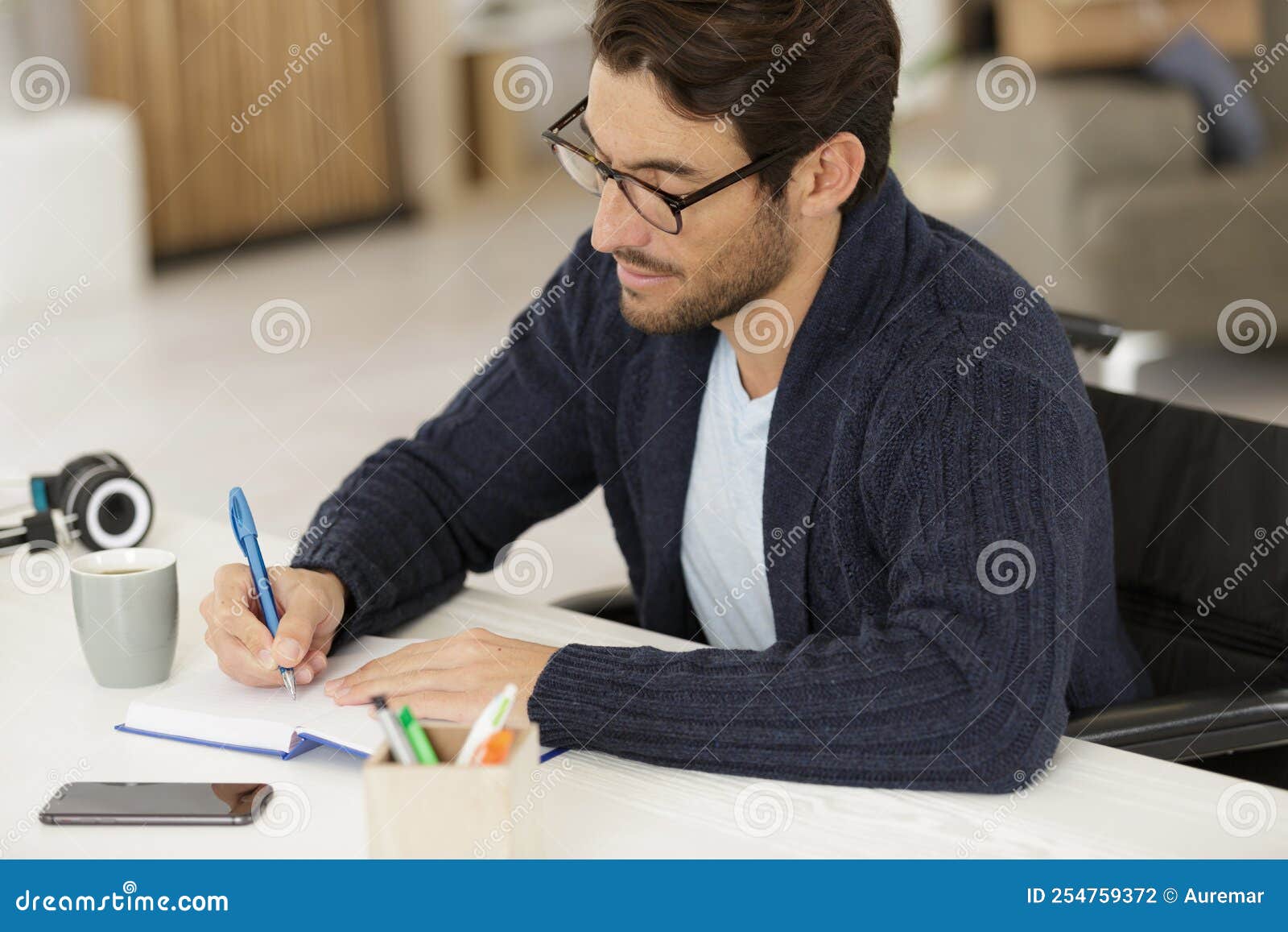 Man Writing Notes in Office Stock Photo - Image of applicationform ...