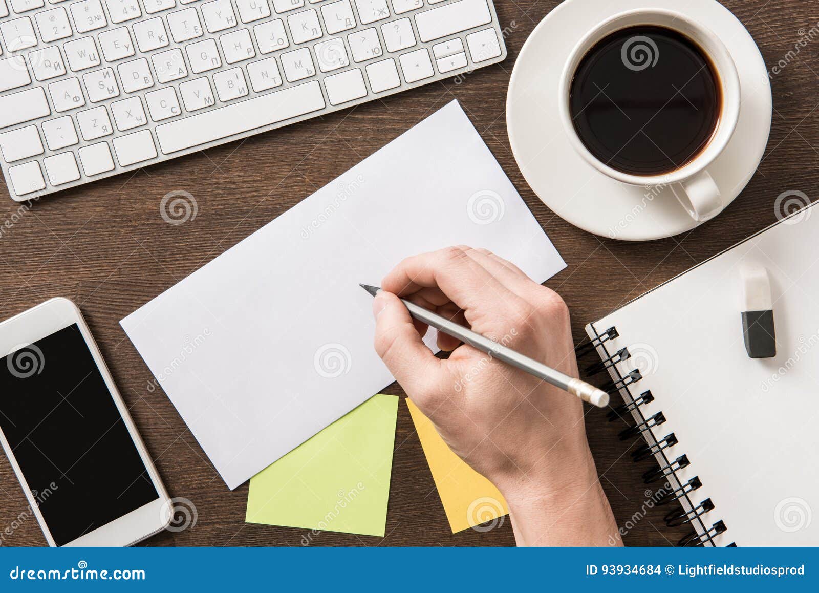 Man Writing on Paper on Home Office Table Stock Photo - Image of paper ...