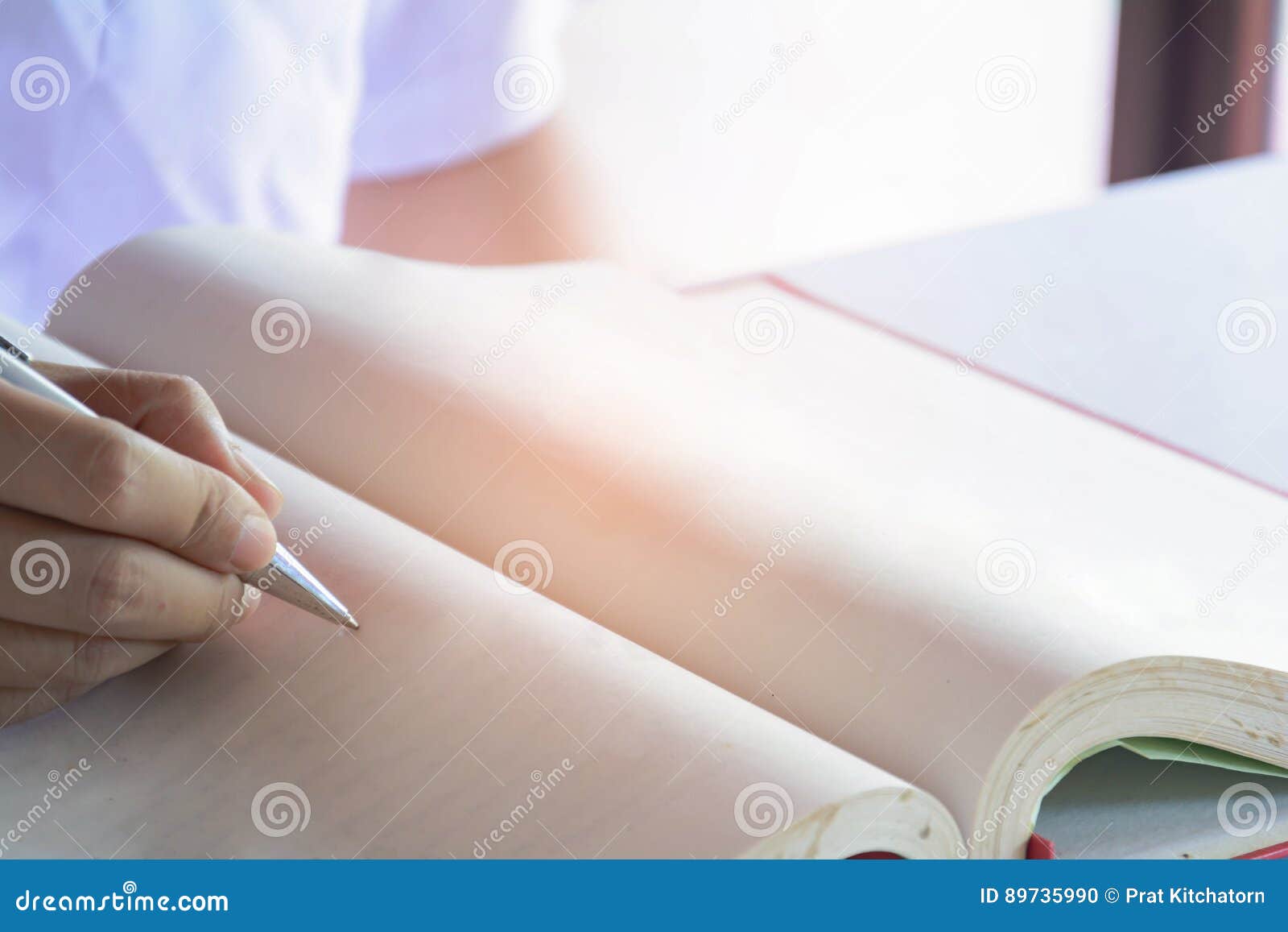 Man Writing Pen in Book on White Table Stock Photo - Image of home ...