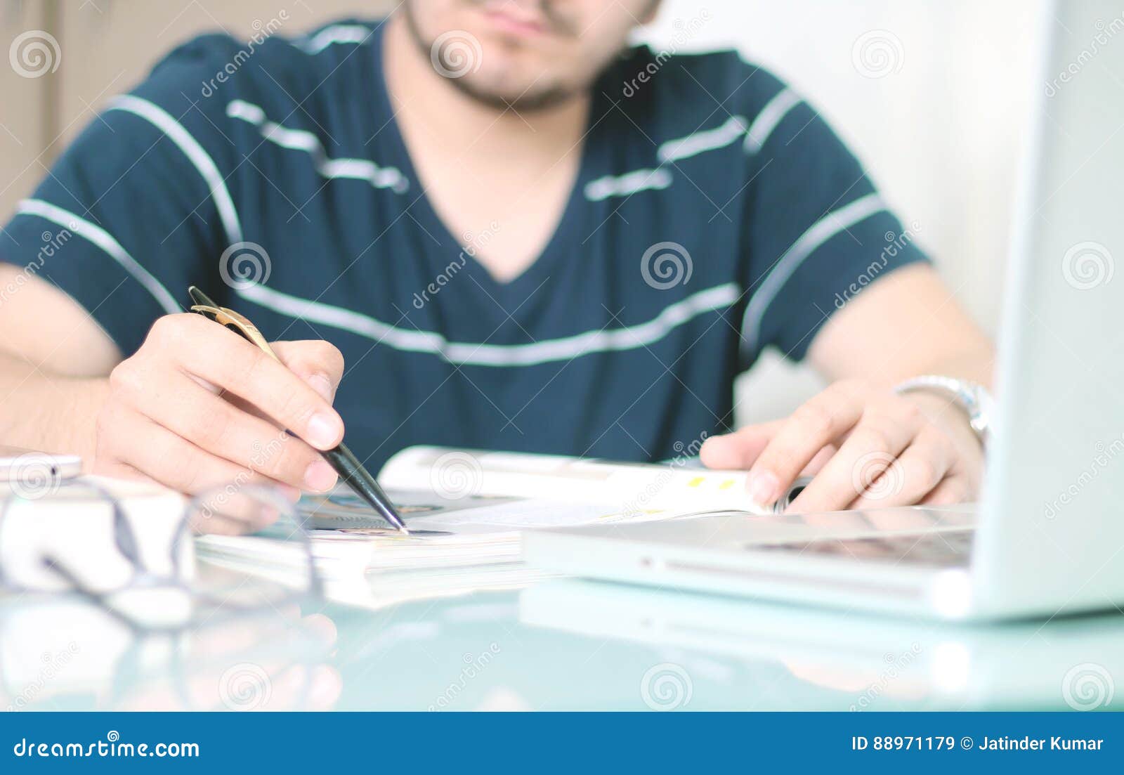 Man writing with a pen. stock image. Image of work, open - 88971179