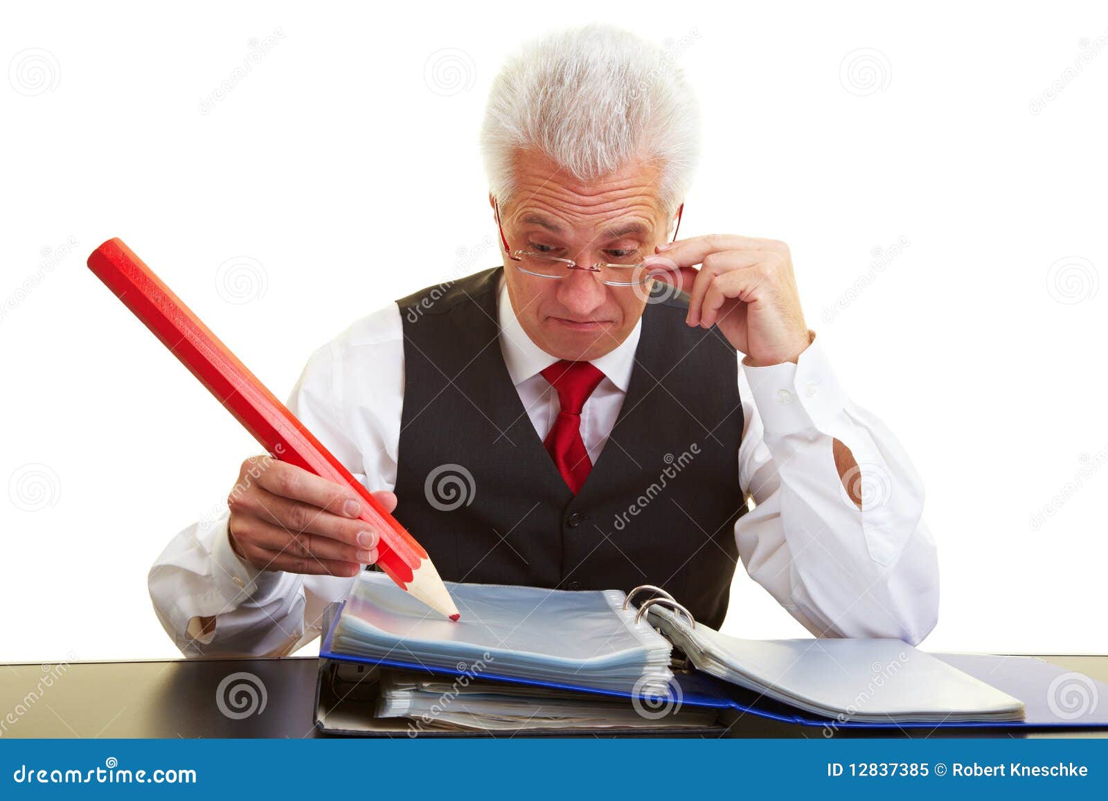 Man Writing with Red Marker Stock Image - Image of balance, inspector ...