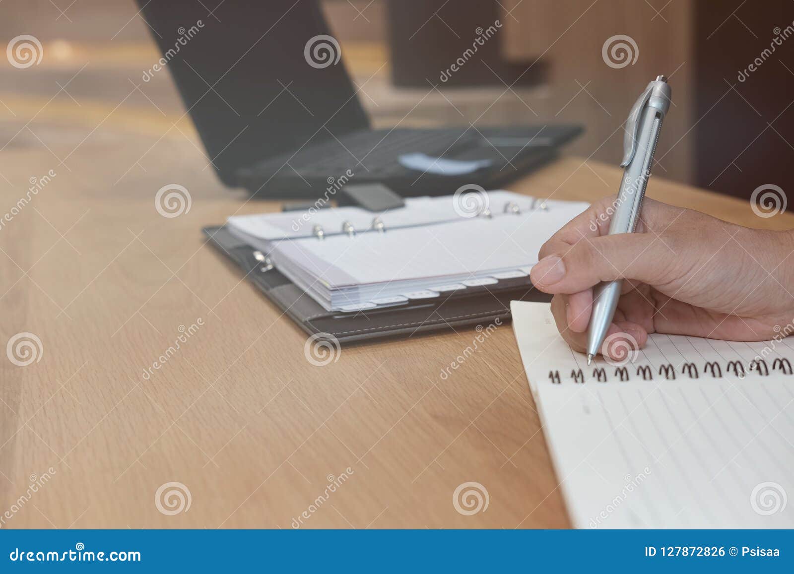 Man Writing Reminder Schedule Note on Notebook. Businessman Work Stock ...