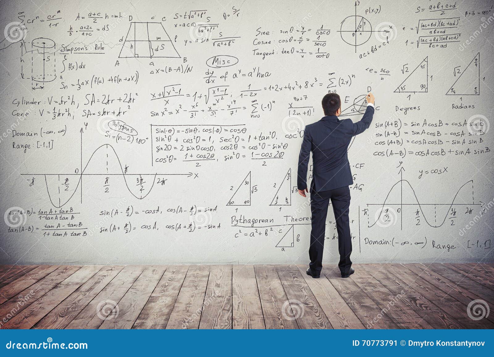 Man is Writing Solution of Mathematical Tasks on the Wall Stock Image ...