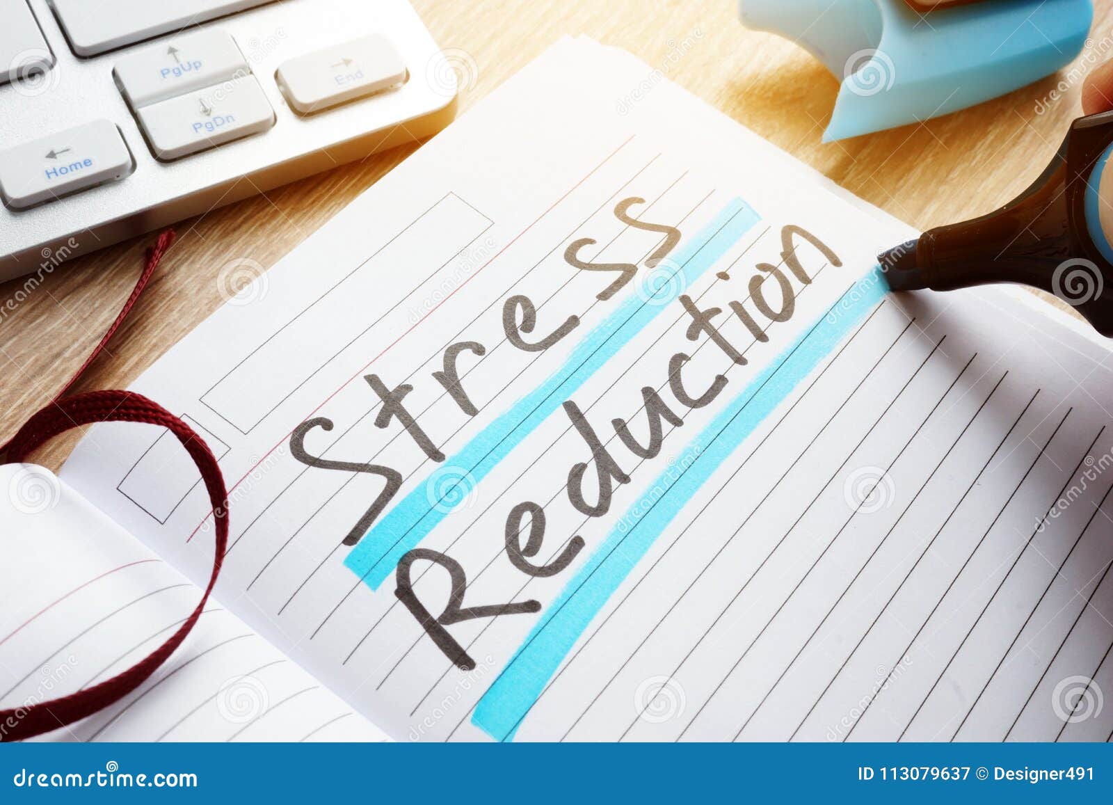 Man Writing Stress Reduction in a Note. Stock Image - Image of closeup ...