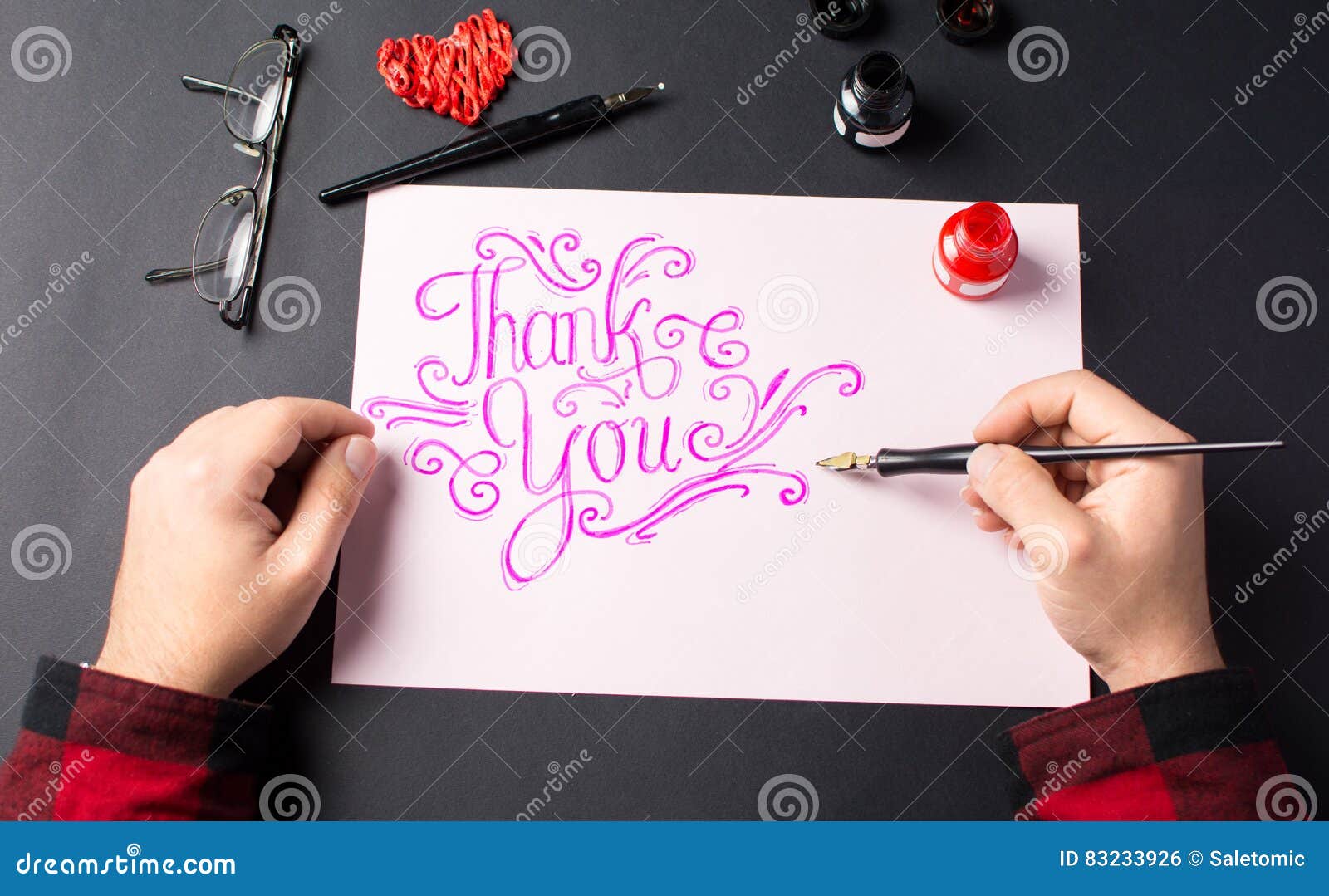 Man Writing a Thank You Note Stock Photo - Image of hand, heart: 83233926