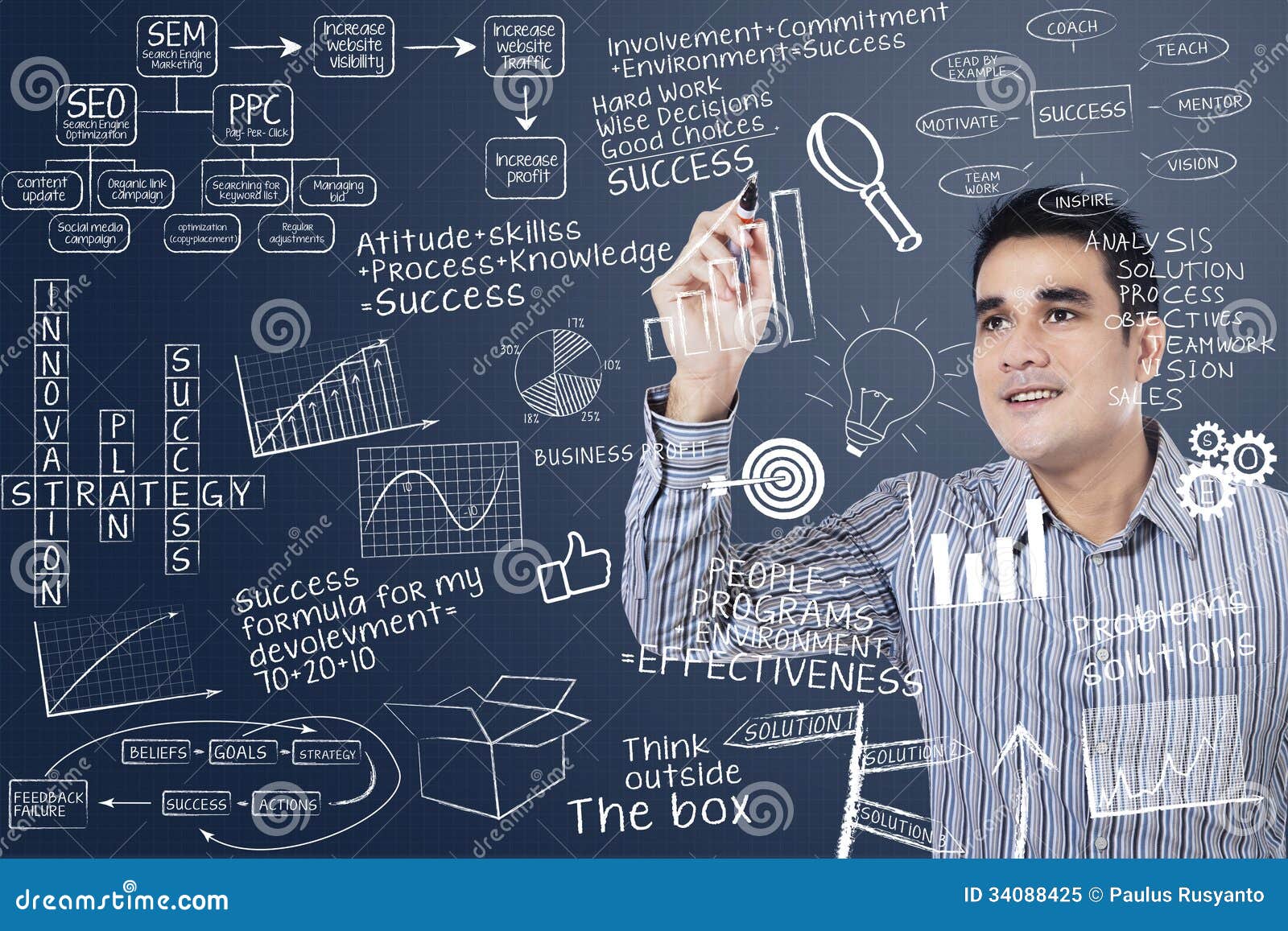 Man Writing on Transparent Board Stock Image - Image of indonesian ...