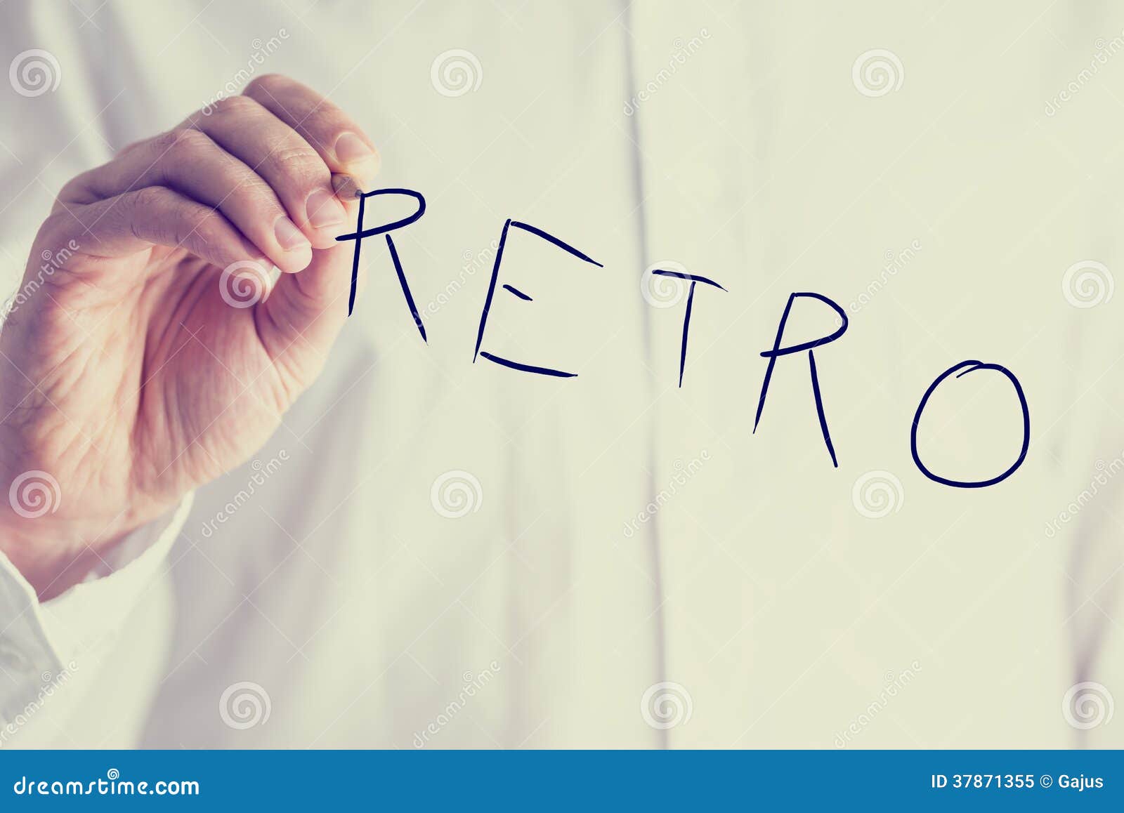Man Writing the Word Retro on a Virtual Screen Stock Image - Image of ...