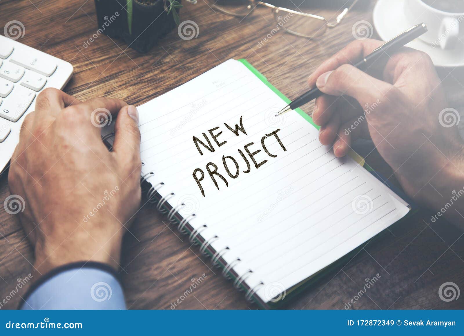 Man Written New Project Text on Page Stock Image - Image of idea ...