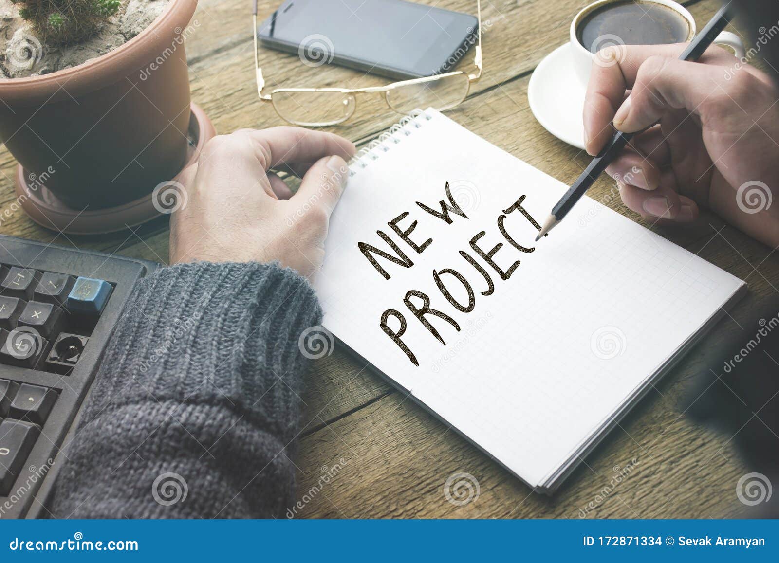Man Written New Project Text on Page Stock Photo - Image of table, idea ...