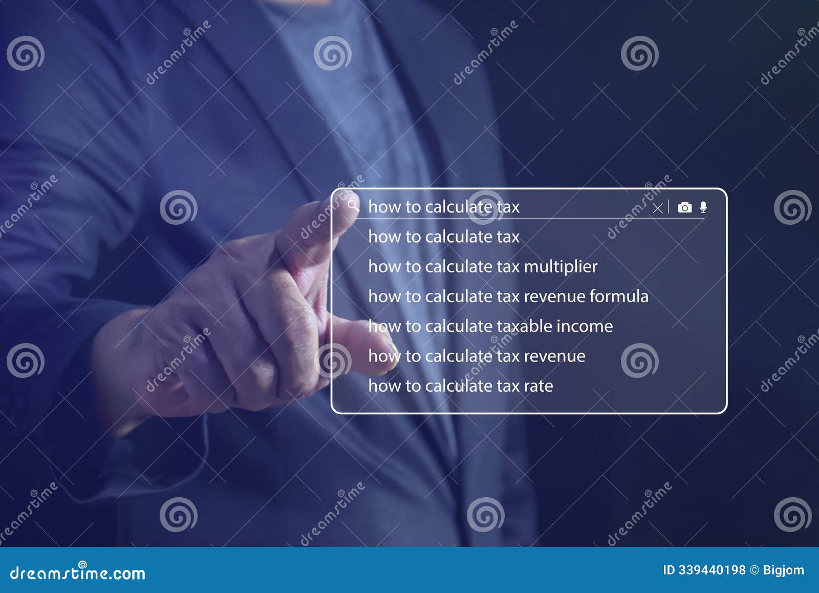 Man Written in Search Bar on Virtual Screen. Searching How To Calculate Tax in Www Search Bar ...