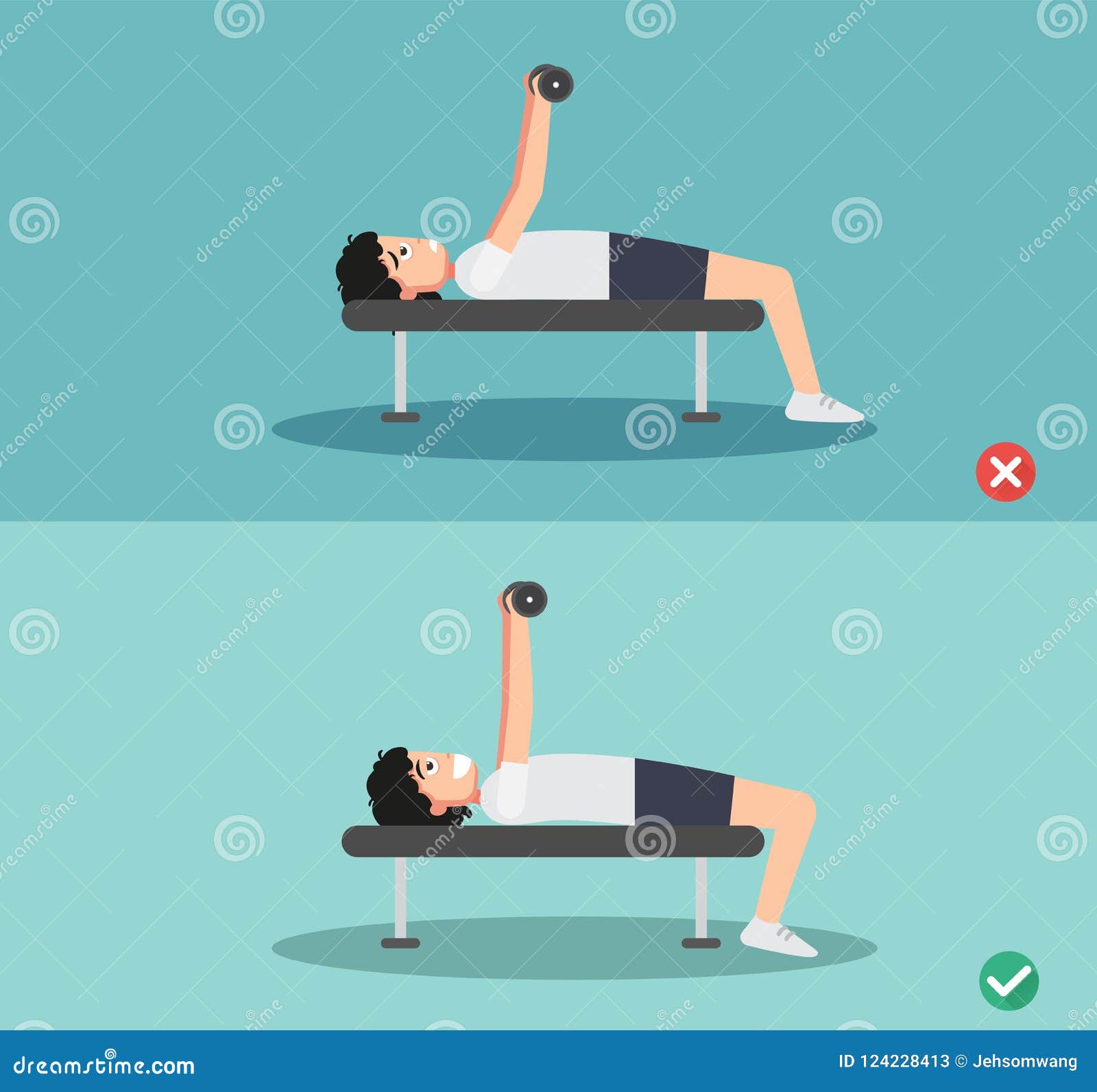 Man Wrong and Right Bench Press Posture Stock Vector - Illustration of ...
