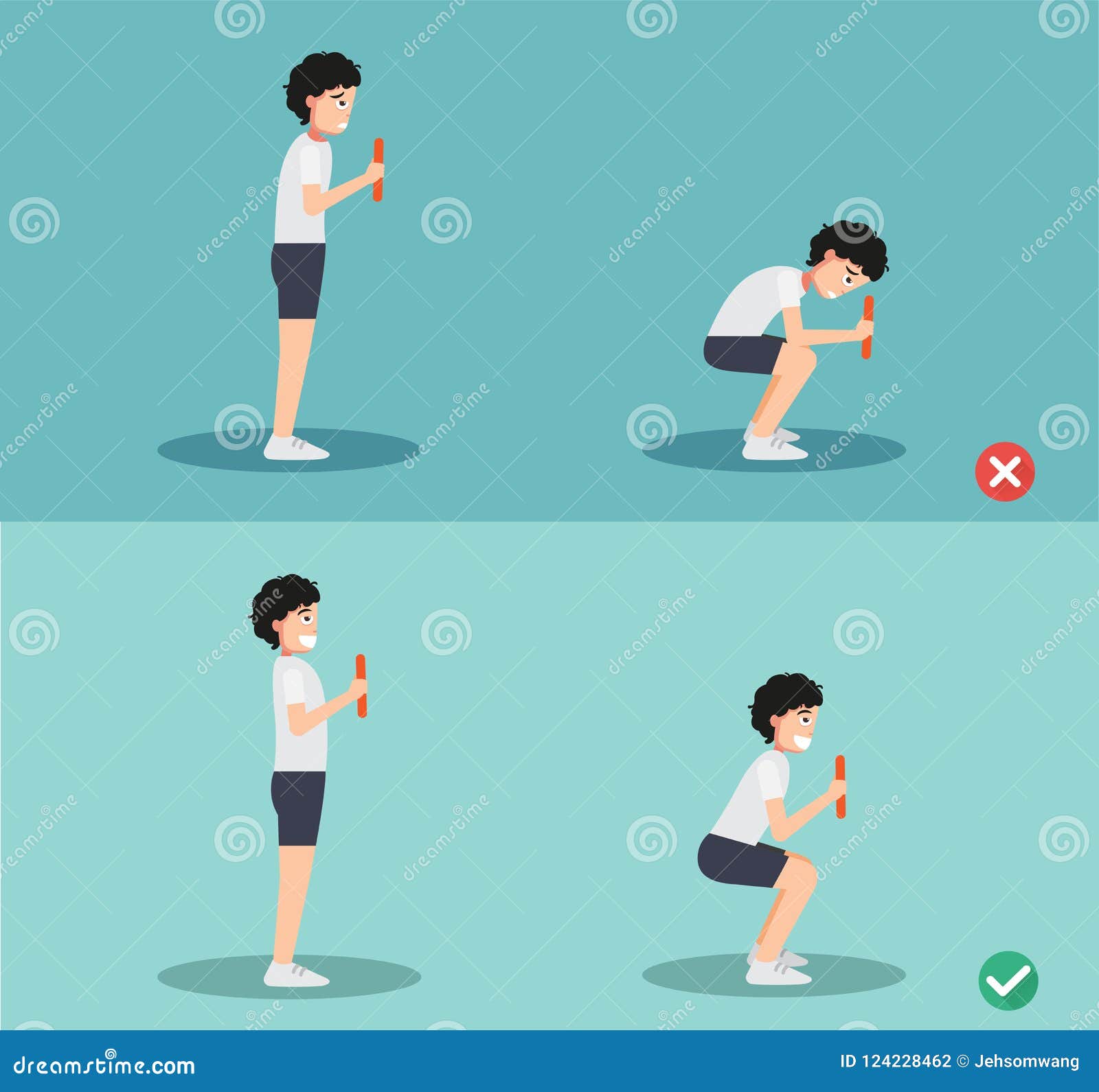 Man Wrong and Right Squat Posture Stock Vector - Illustration of ... Man Wrong and Right Squat Posture Stock Vector - Illustration of ...