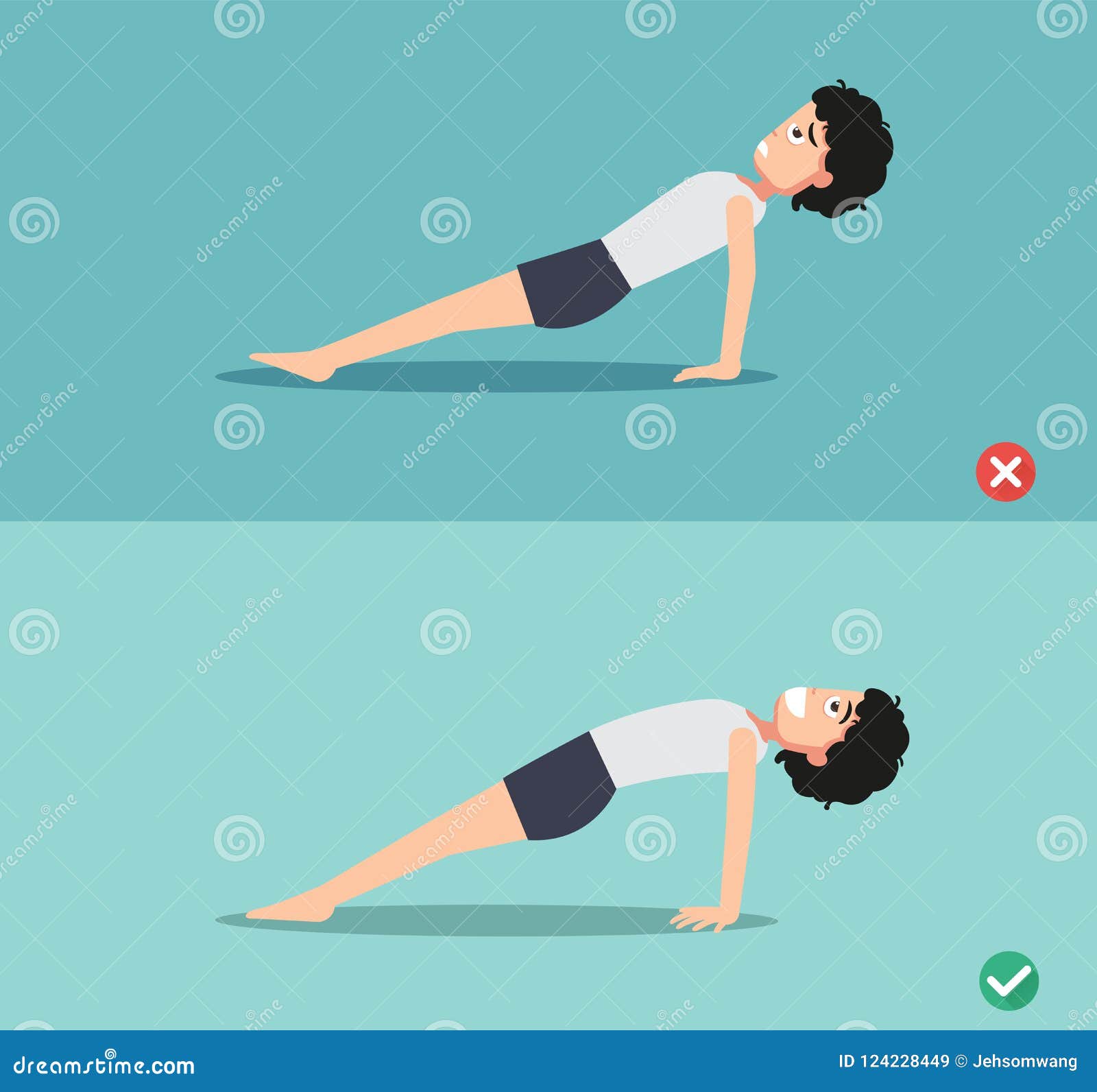 Man Wrong and Right Upward Plank Pose Stock Vector - Illustration of ... Man Wrong and Right Upward Plank Pose Stock Vector - Illustration of ...