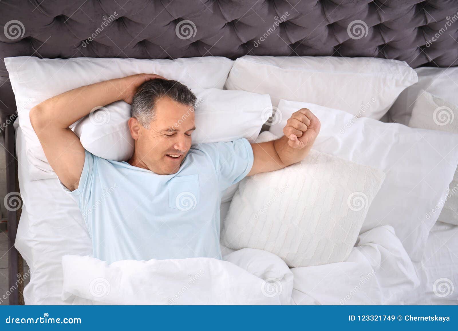 Man Yawning after Sleeping on Comfortable Stock Image - Image of good ...