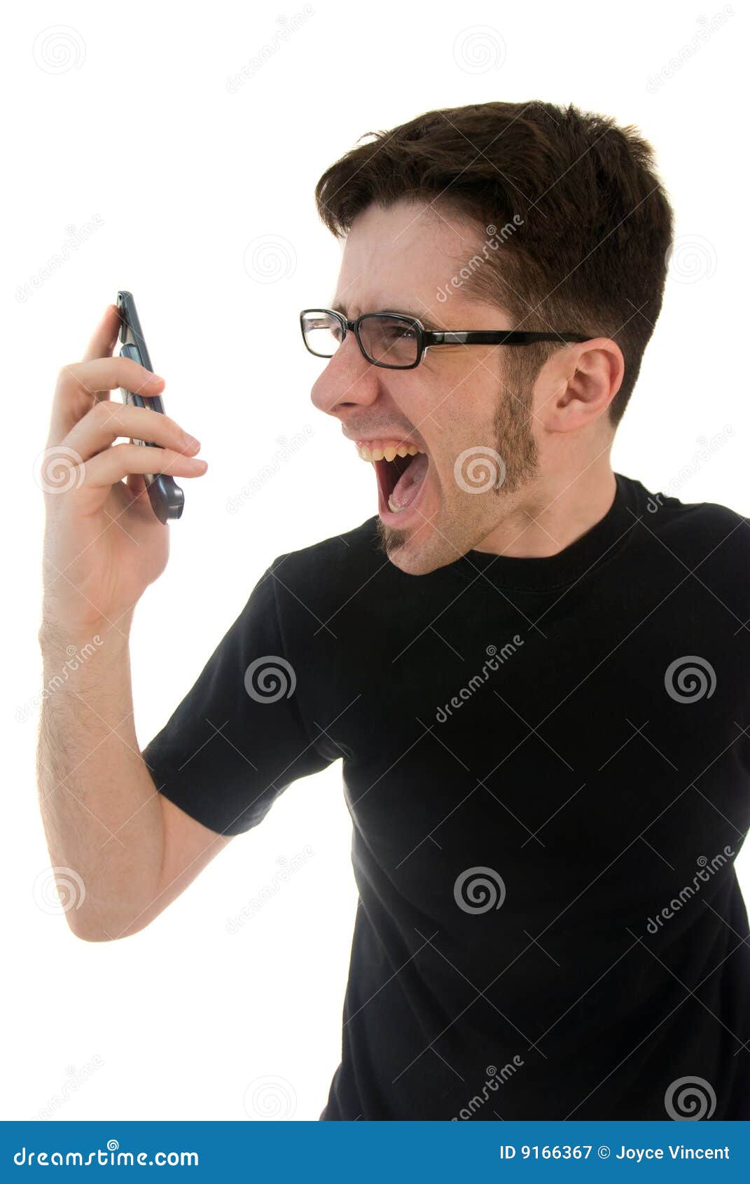 Man yelling into phone stock image. Image of grumpy, glasses - 9166367