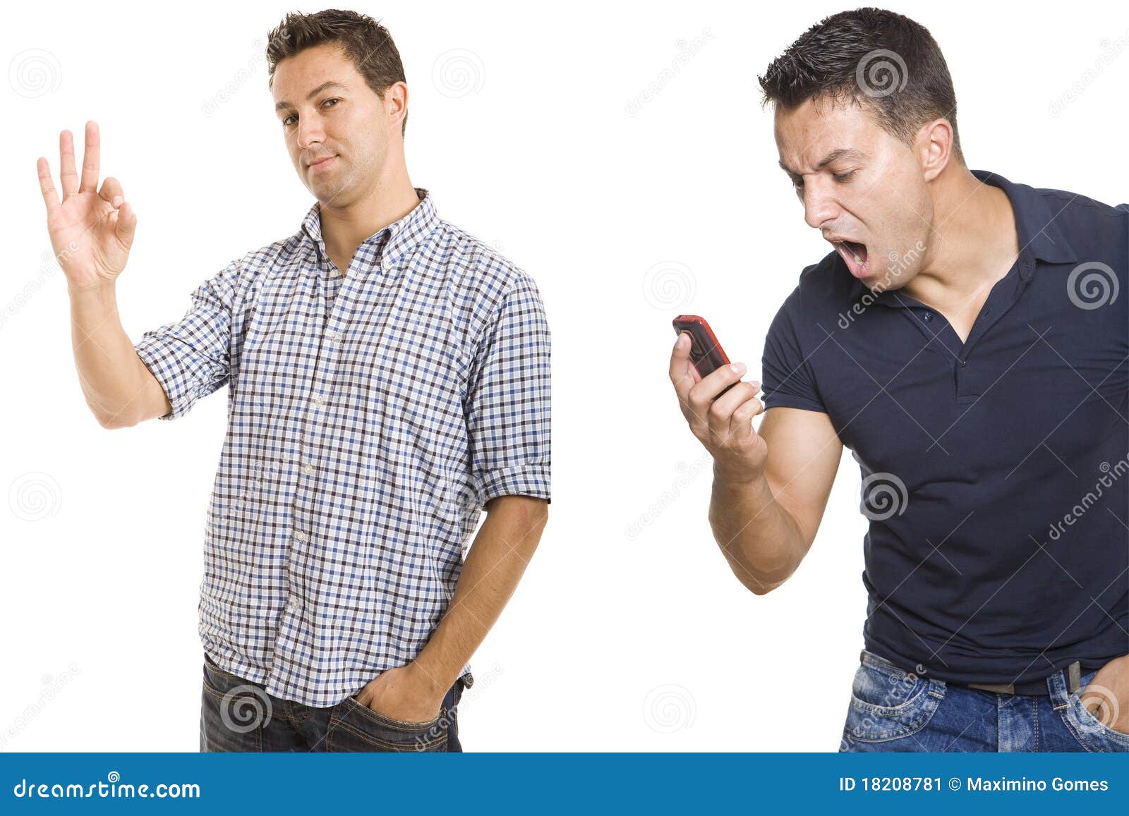 Man Yelling at the Phone and Making Ok Sign Stock Image - Image of ...