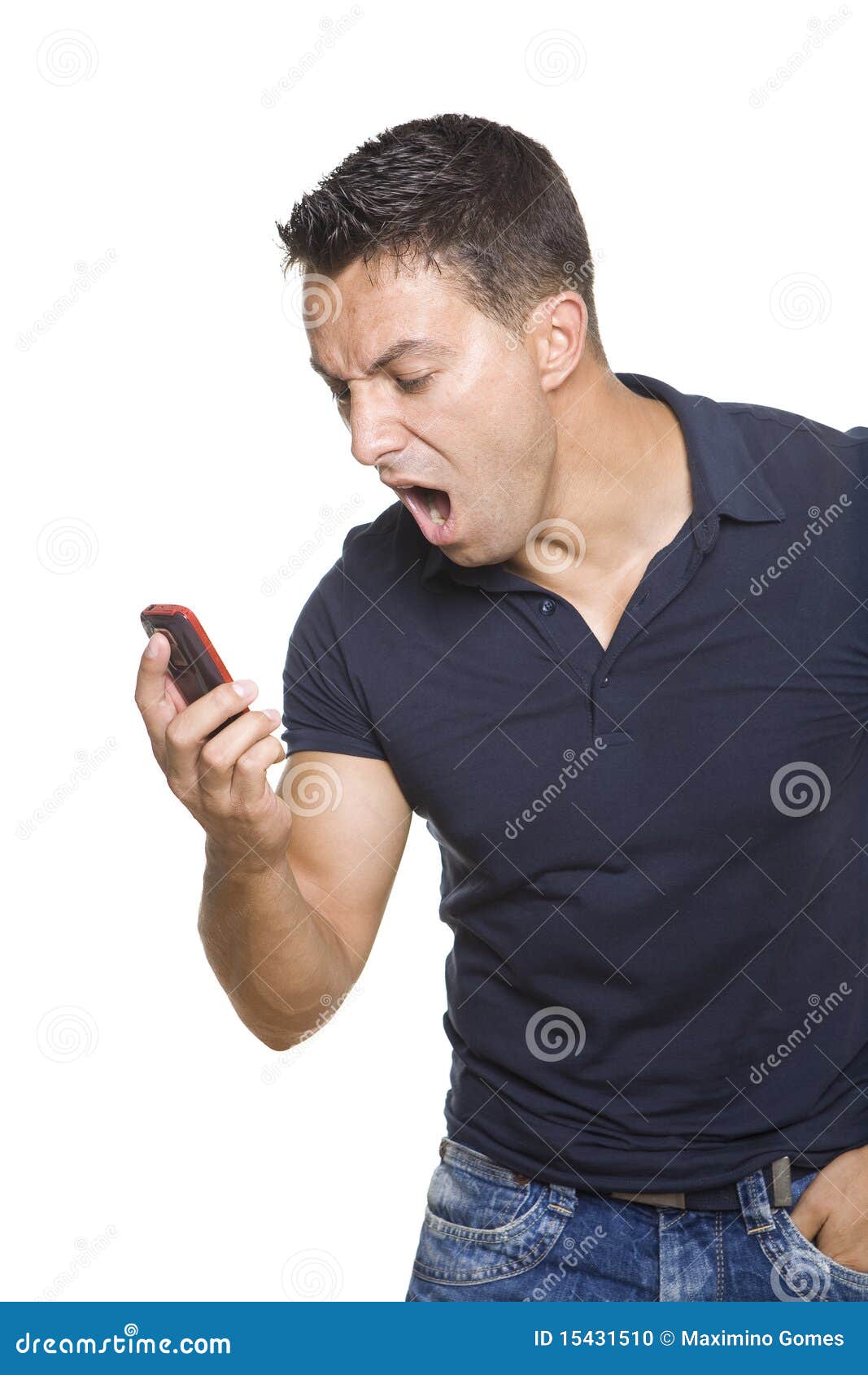 Man Yelling To His Cell Phone Stock Photo - Image of cellular, cordless ...