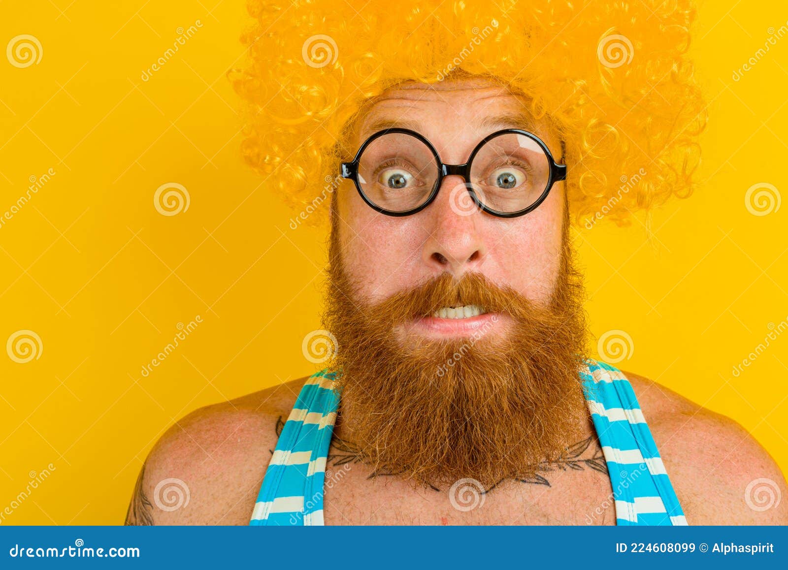 Man with Yellow Beard,wig and Glasses Stock Image - Image of scared ...