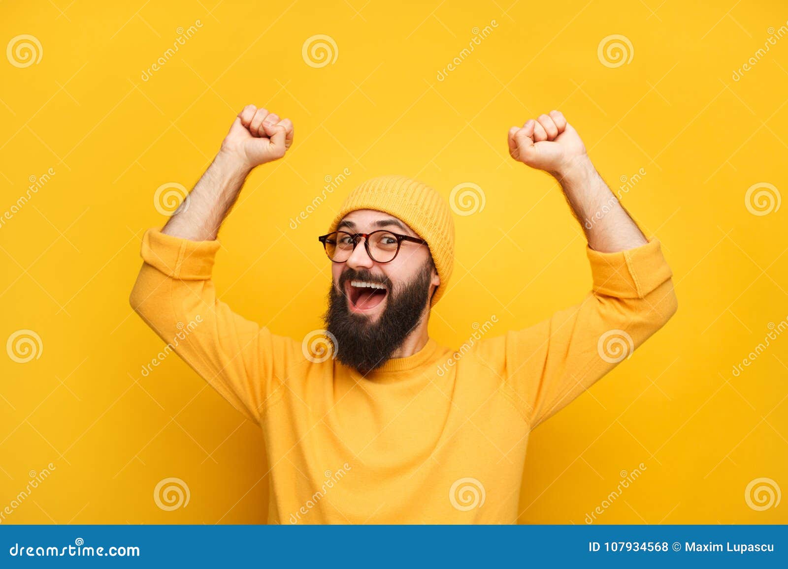 Man in Yellow Clothes Feeling Happy Stock Photo - Image of celebrate ...