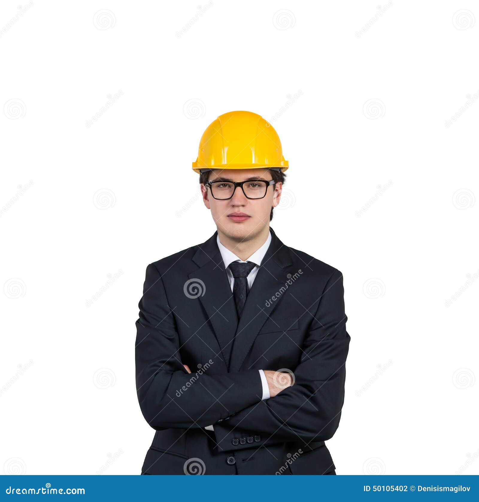 Man in yellow hard hat stock photo. Image of chief, constructor - 50105402