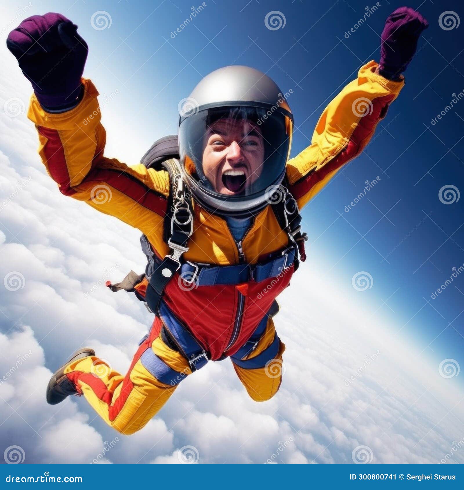 A Man in a Yellow and Orange Suit Flying through the Air, AI Stock ...