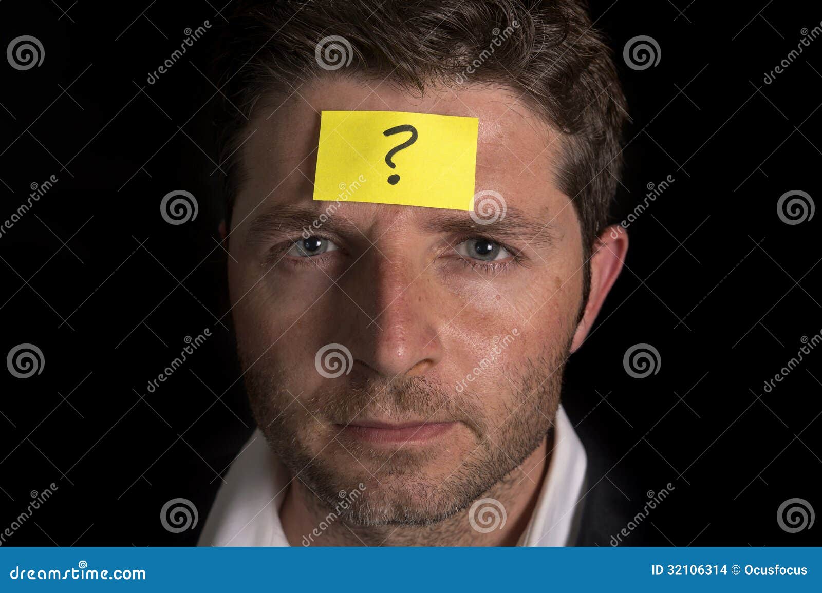 Man with Yellow Postit Note on His Forehead Stock Photo - Image of ...