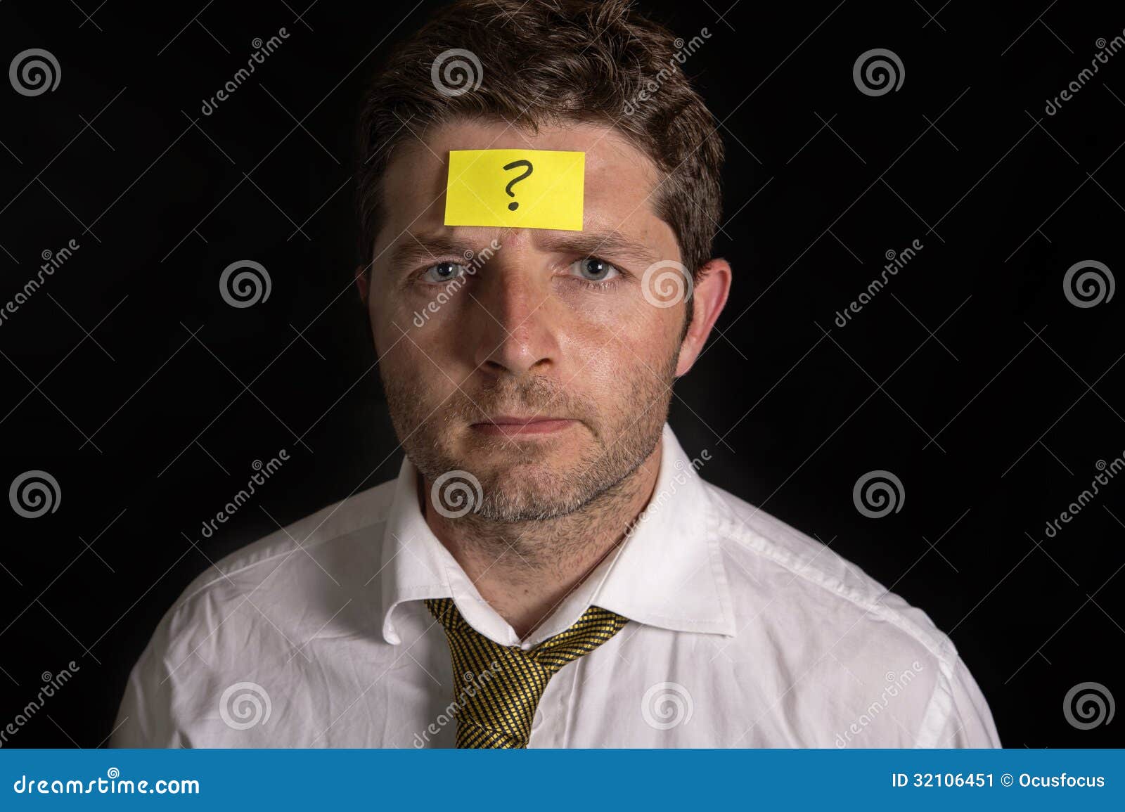 Man with Yellow Postit Note on His Forehead Stock Image - Image of ...