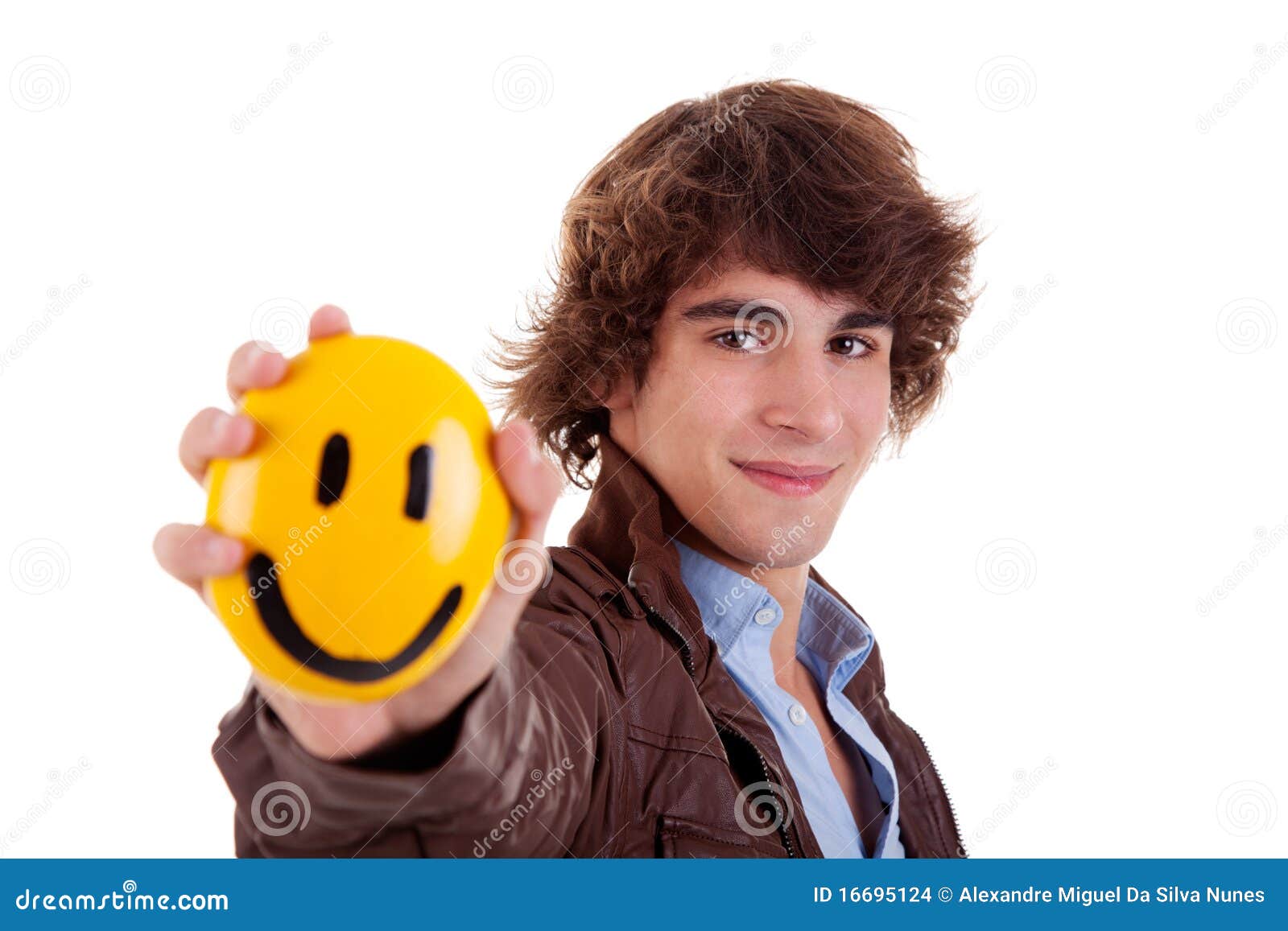 Man with a Yellow Smile Face on Hand Stock Photo - Image of style ...