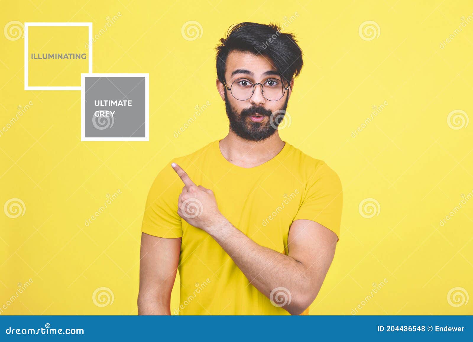A Man In A Yellow T Shirt Is Surprised And Points A Finger Color 2021