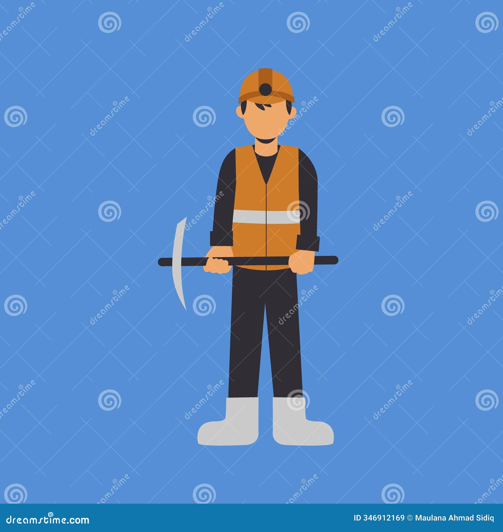 A Man in a Yellow Vest is Holding a Pickaxe Stock Illustration ...