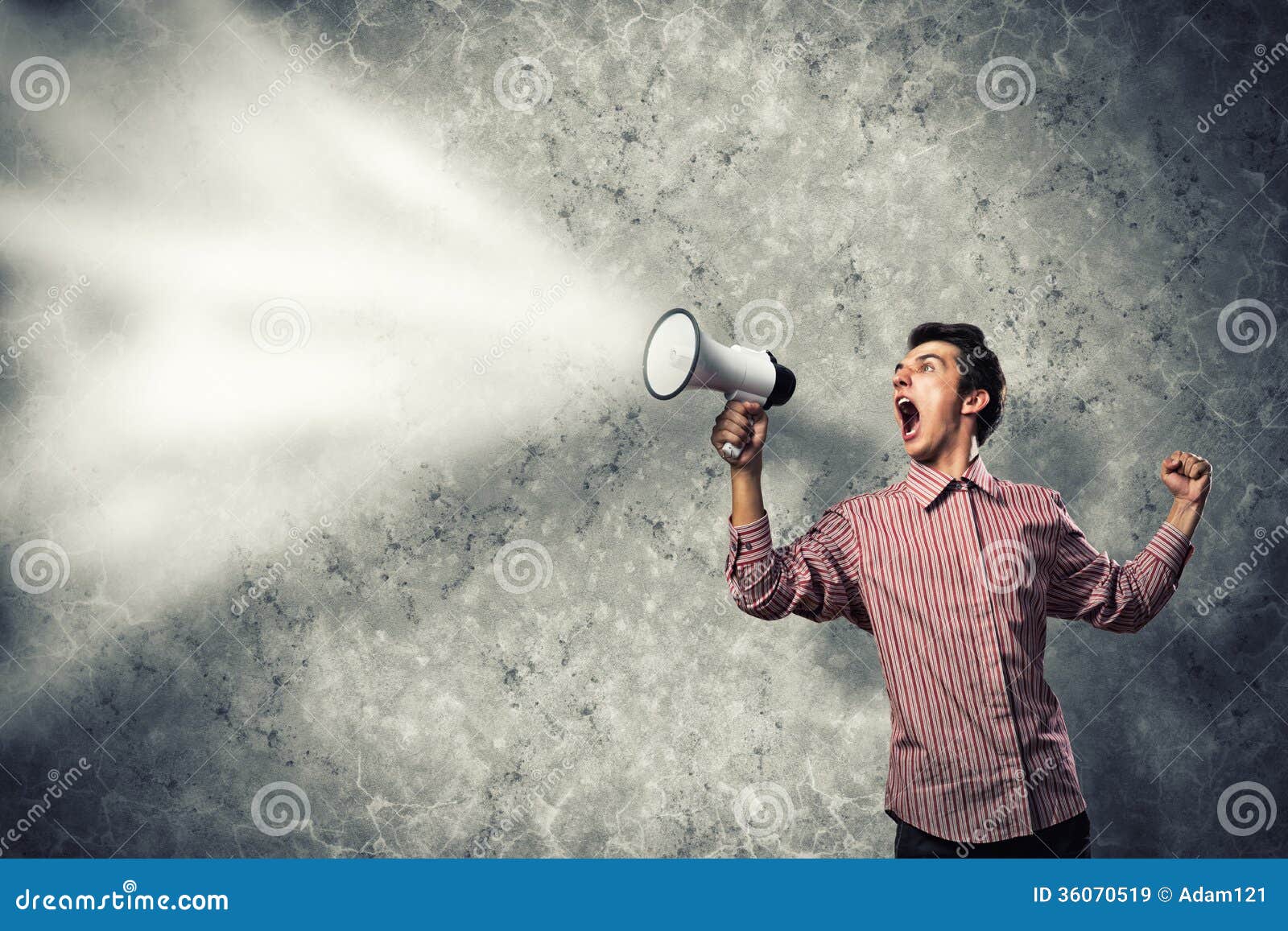 Man yells into a megaphone stock image. Image of news - 36070519