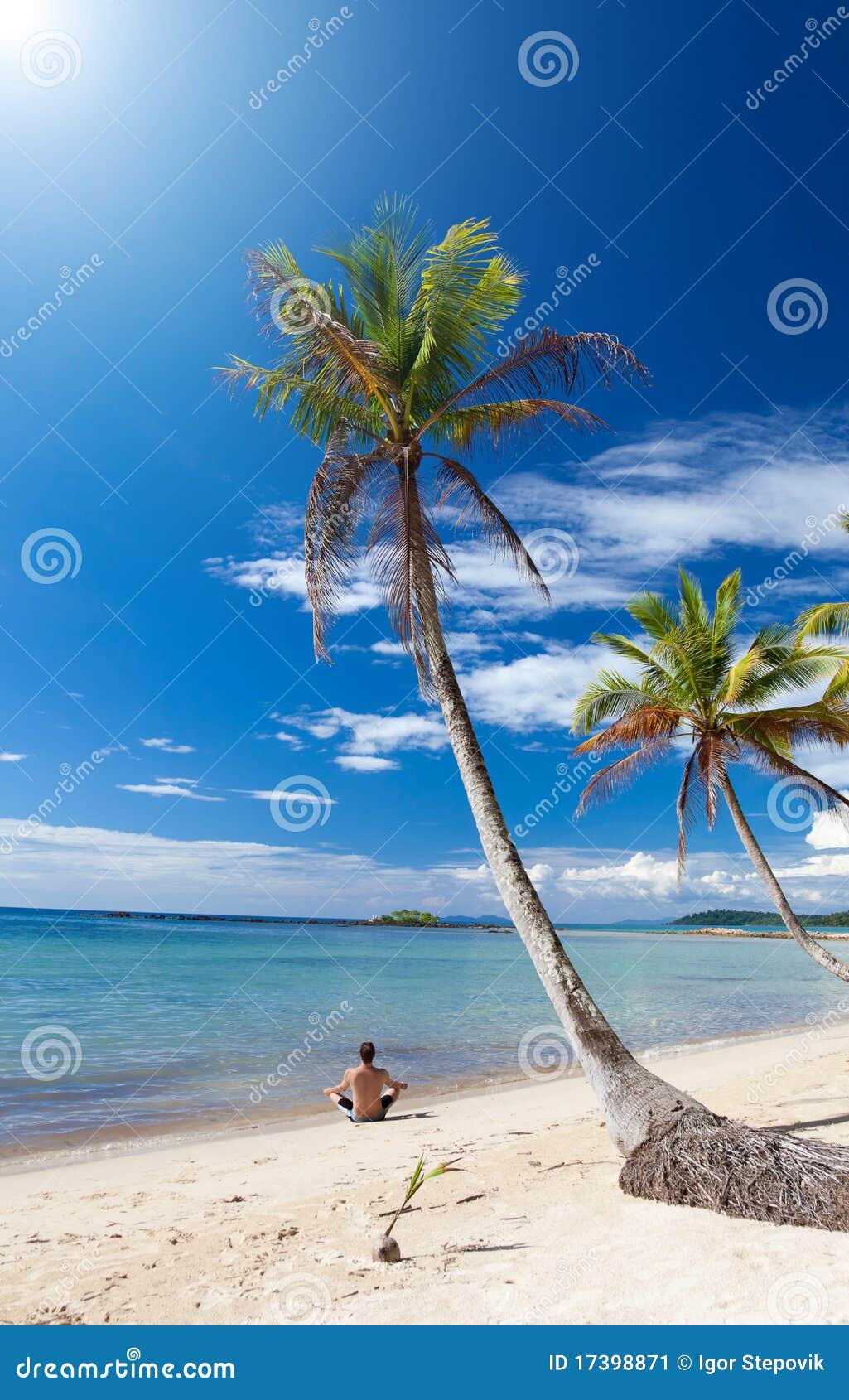Man in a Yoga Posture Relaxes Under Palm Trees Stock Image - Image of ...