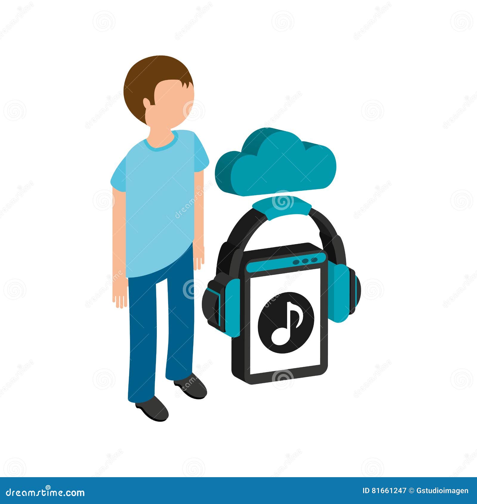 Man young music streaming stock vector. Illustration of caucasian ...