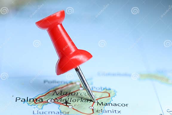 Manacor, Mallorca, Spain Pin on Map Stock Image - Image of paper ...