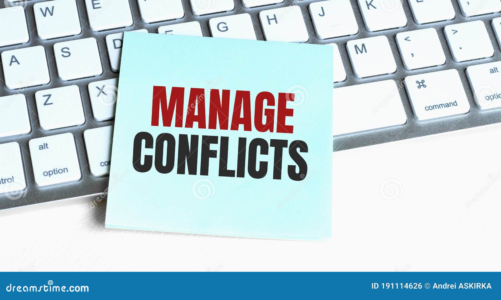MANAGE CONFLICTS Word Concept on Sticker on the Keyboard Editorial ...