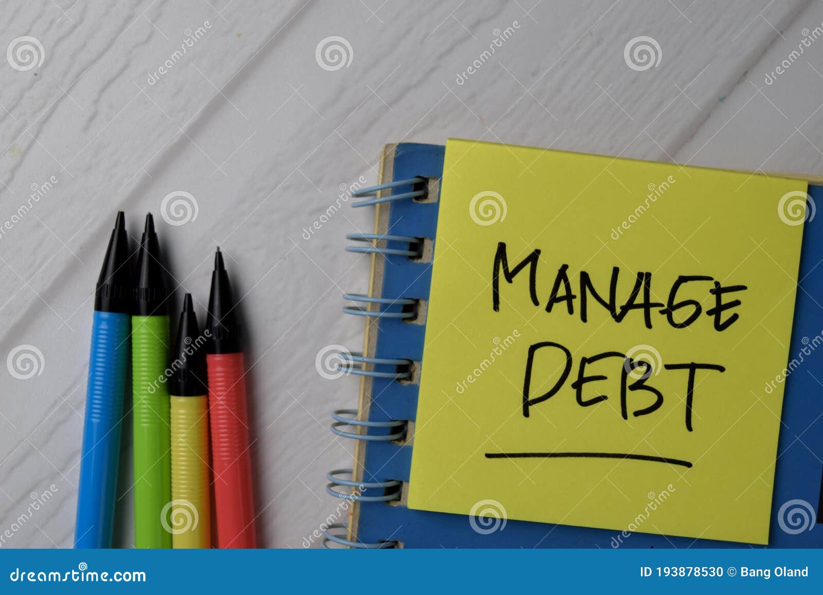 Manage Debt Text on Sticky Notes with Office Desk Stock Photo - Image ...
