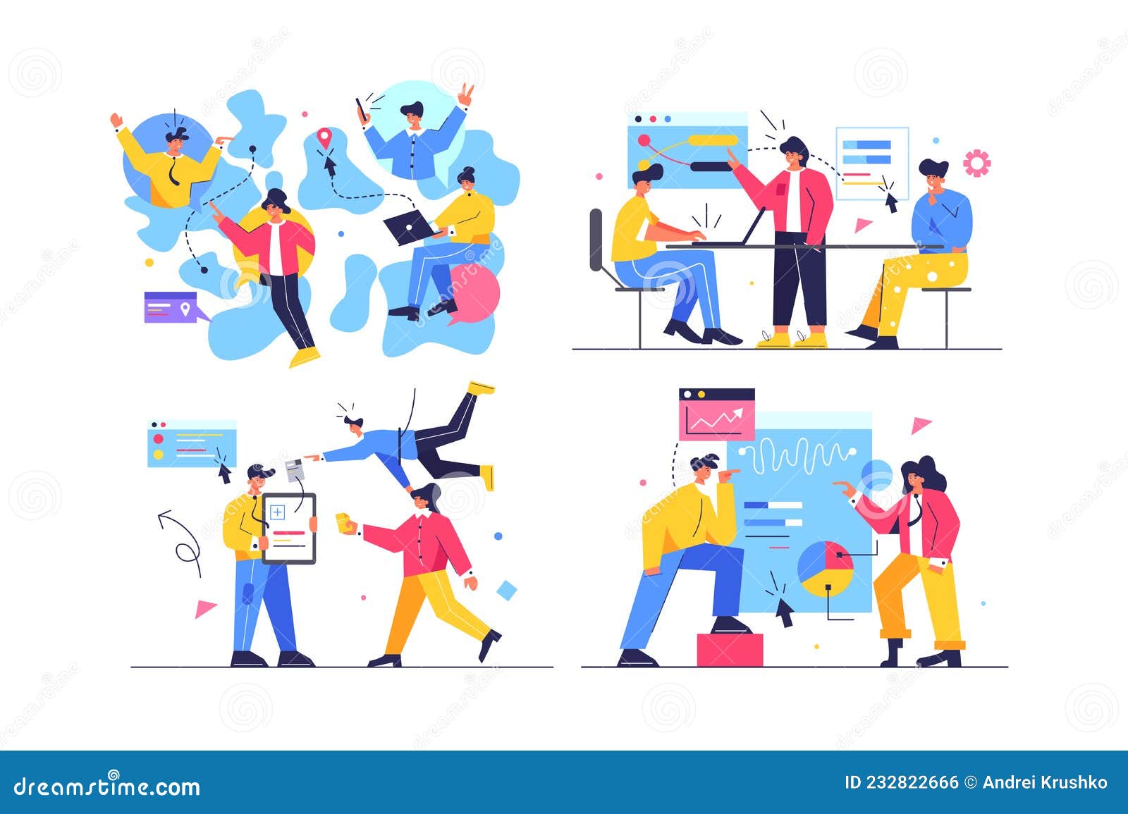 Manage People And Implement Ideas Via Device Vector Illustration ...
