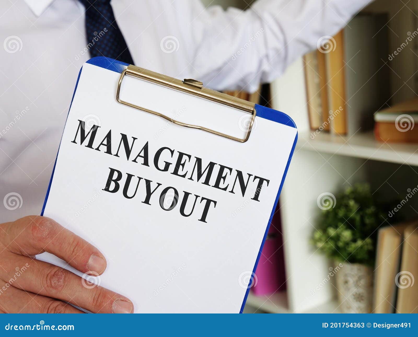 Management Buyout MBO Papers with Clipboard in the Room. Stock Image ...