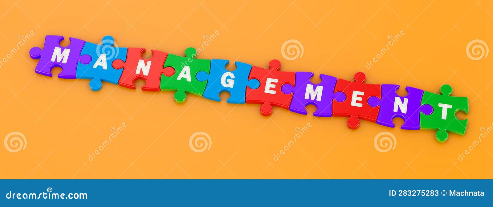 Management Concept from Colored Puzzles on Orange Backdrop, 3D ...