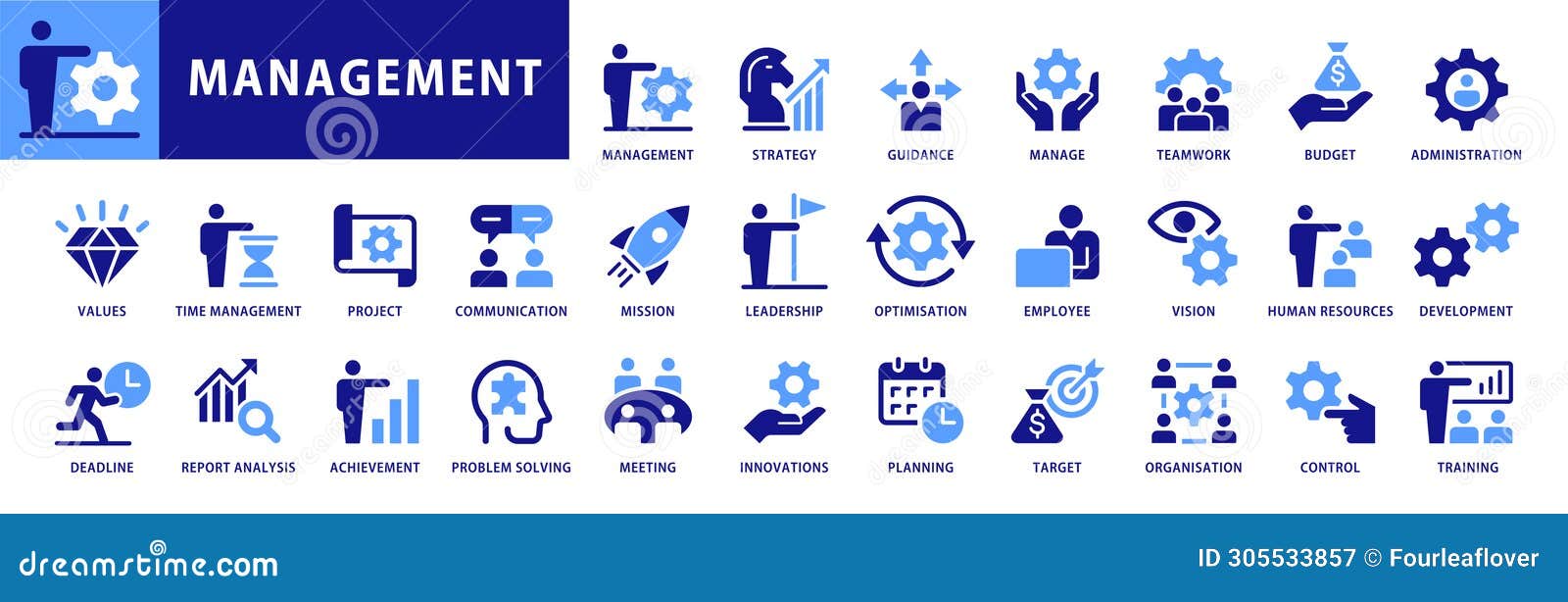 Management Icon Set. Dual Color Flat Style Icon Collection Stock ...