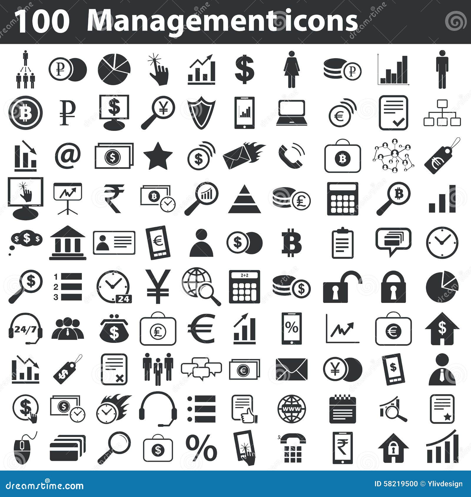 100 management icons set stock vector. Illustration of monitor - 58219500