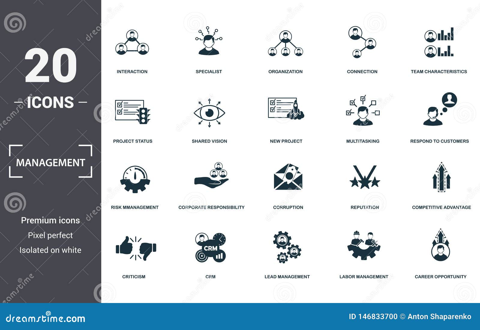 Management Icons Set Collection. Includes Simple Elements Such As ...