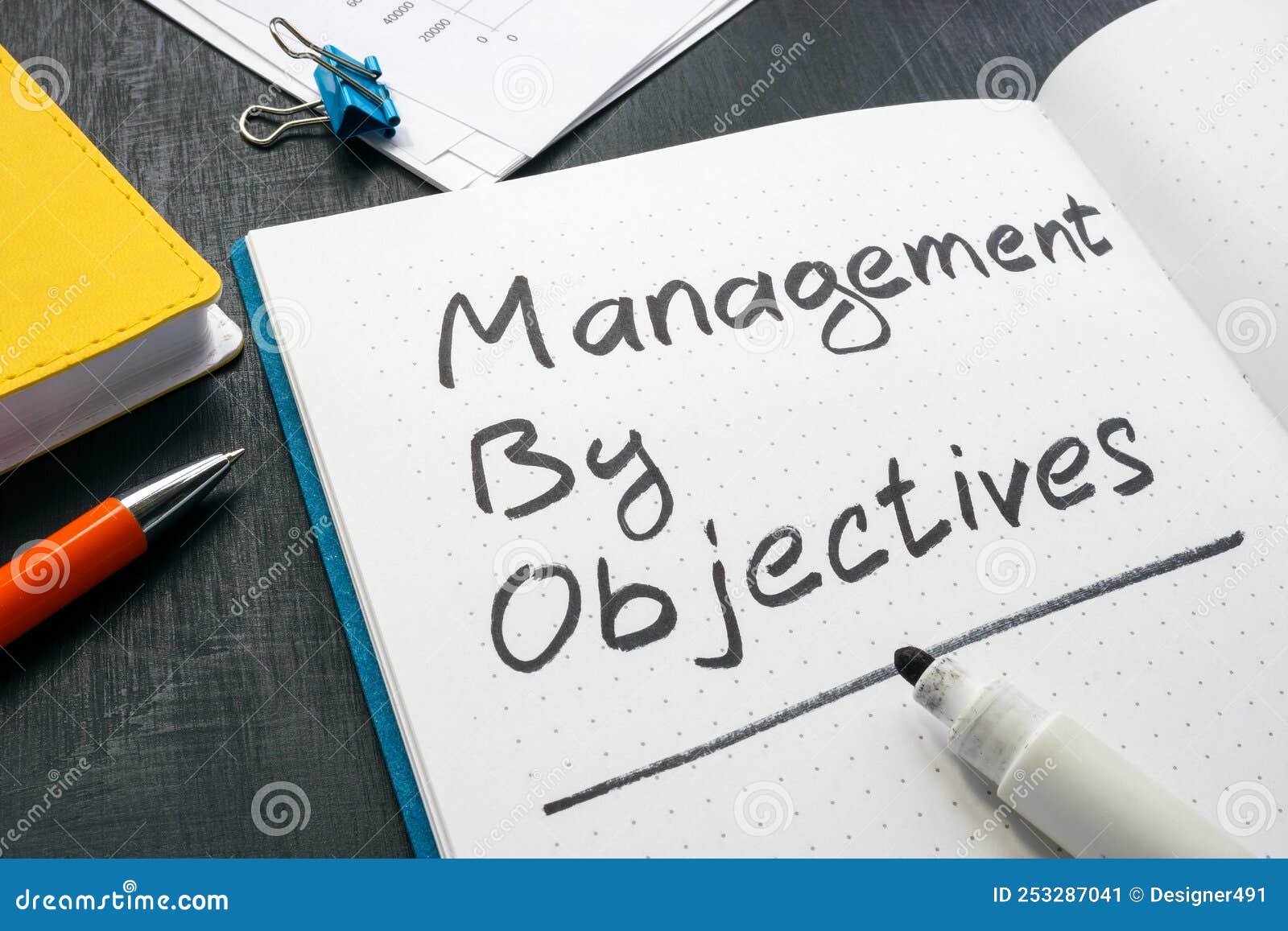 Management by Objectives Mark in the Open Notepad. Stock Image - Image ...