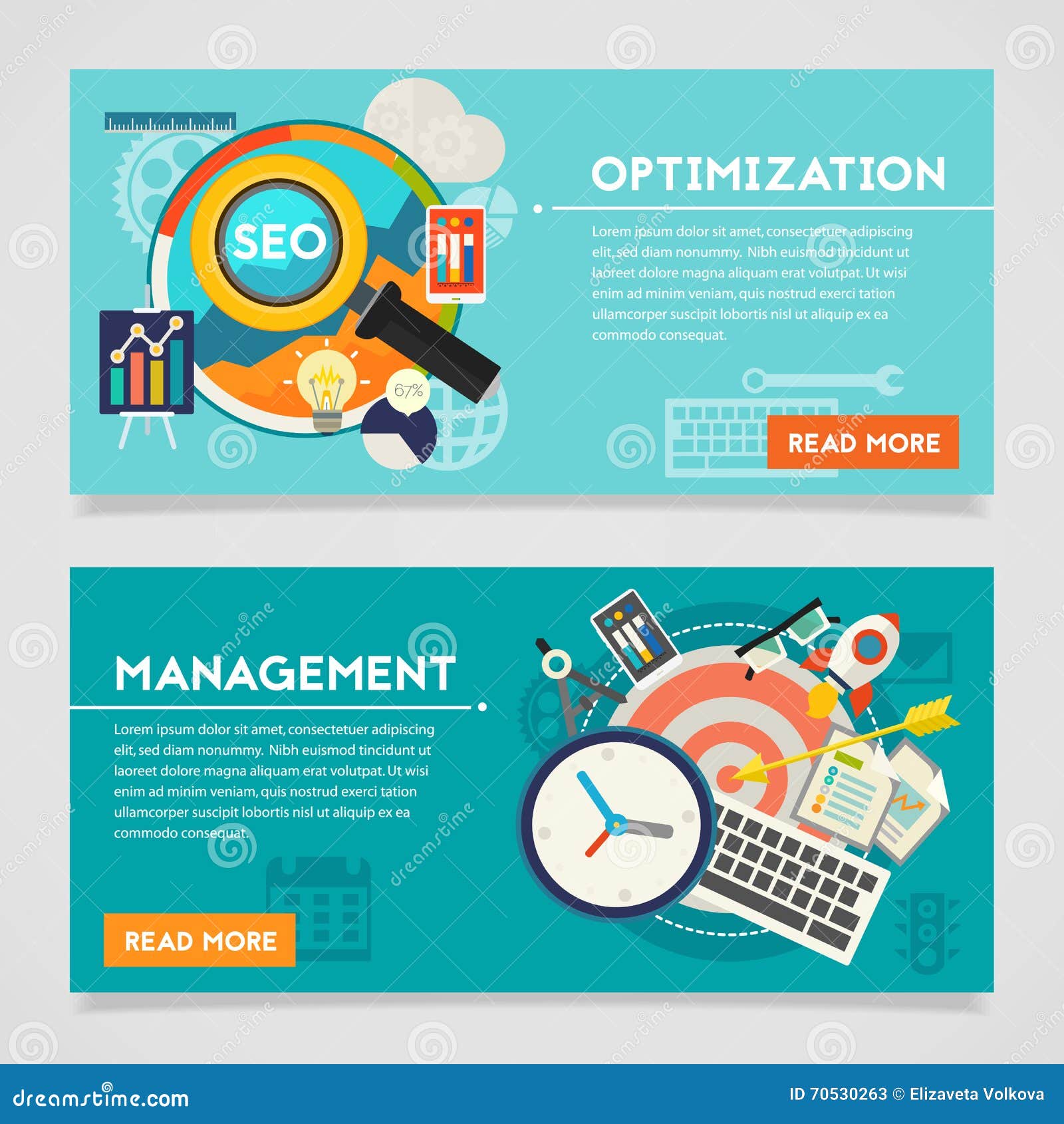 Management and Optimization Concept Banners Stock Vector - Illustration ...