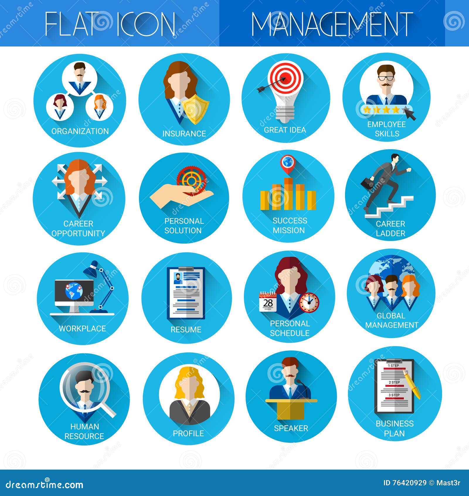 Management Set Business Icon Collection Stock Vector - Illustration of ...