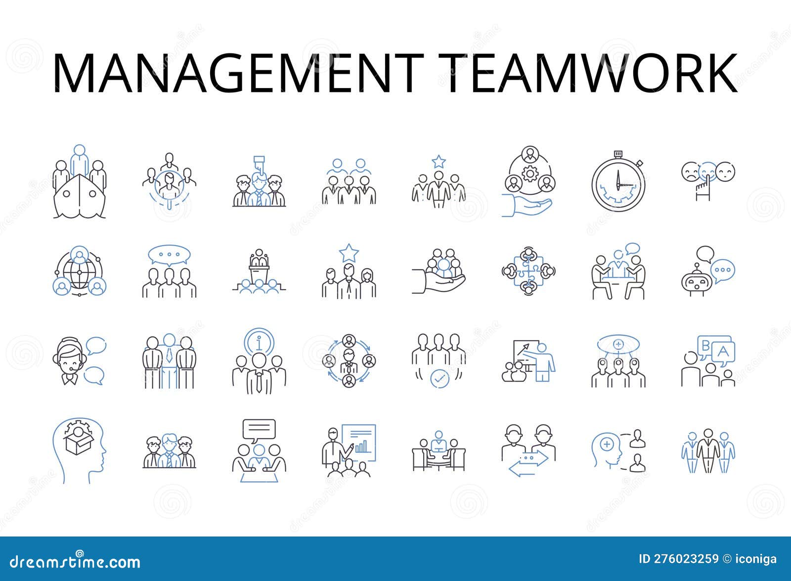 Management Teamwork Line Icons Collection. Efficient Collaboration ...