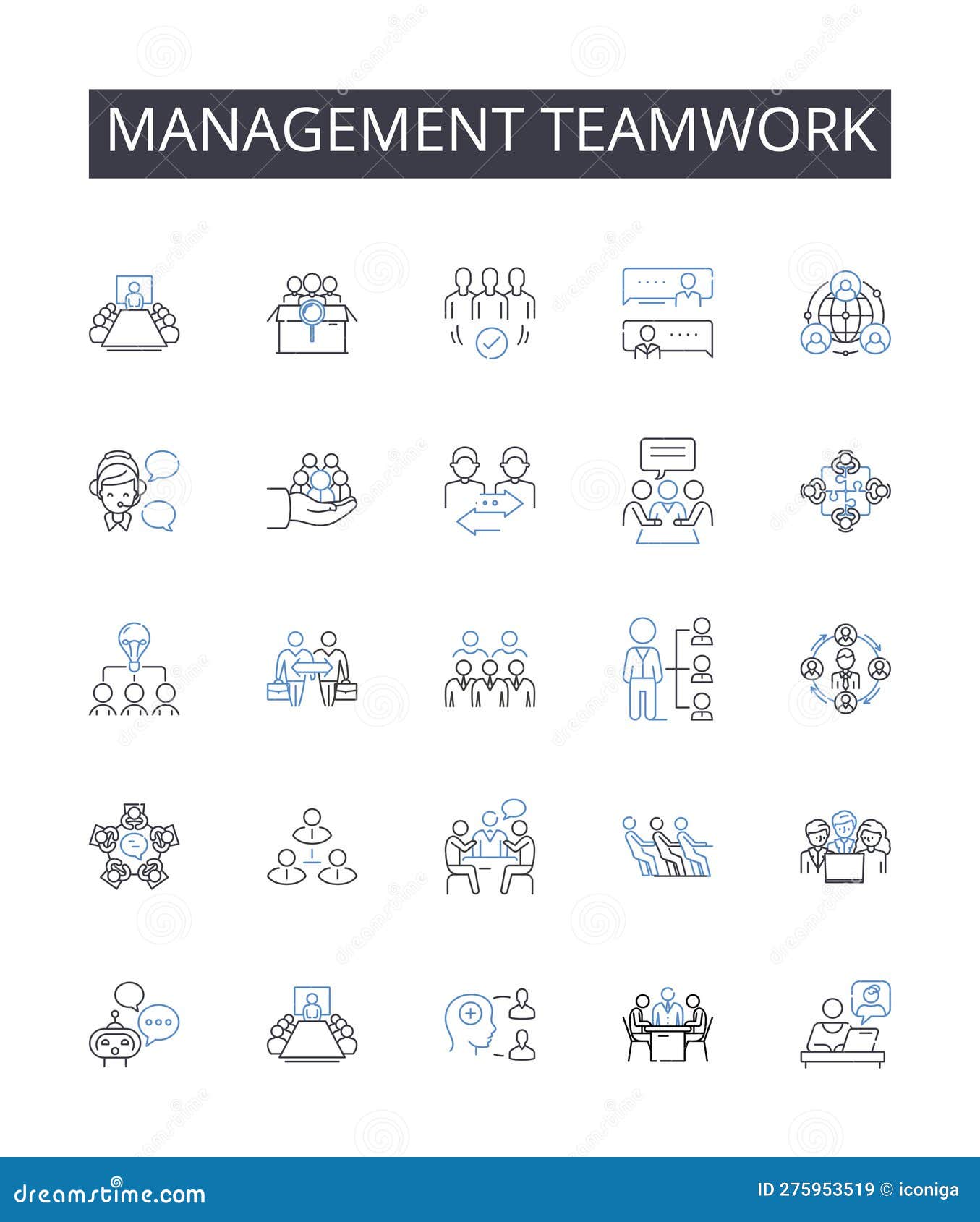 Management Teamwork Line Icons Collection. Programming, Development ...