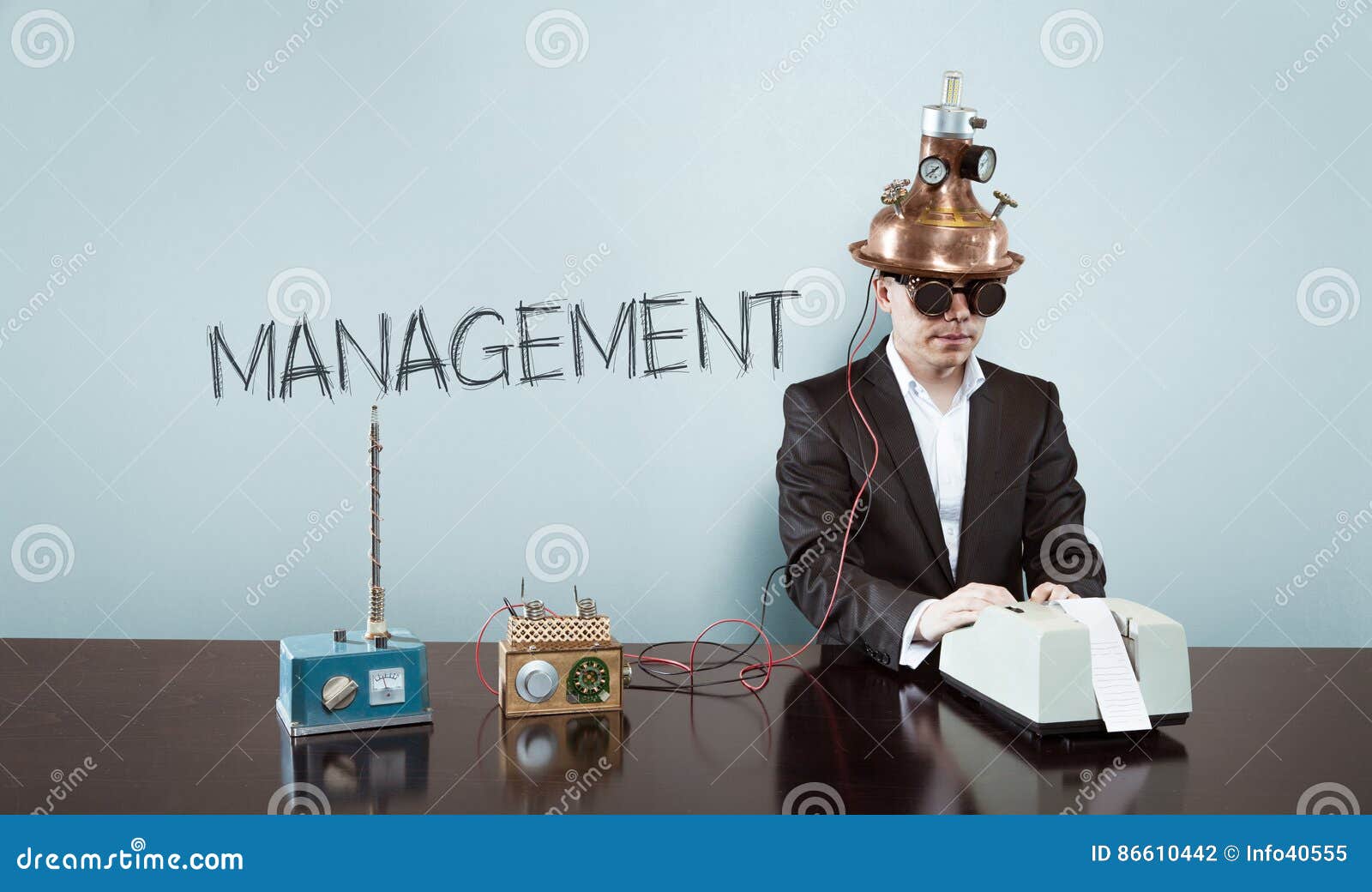 Management Text with Vintage Businessman at Office Stock Photo - Image ...
