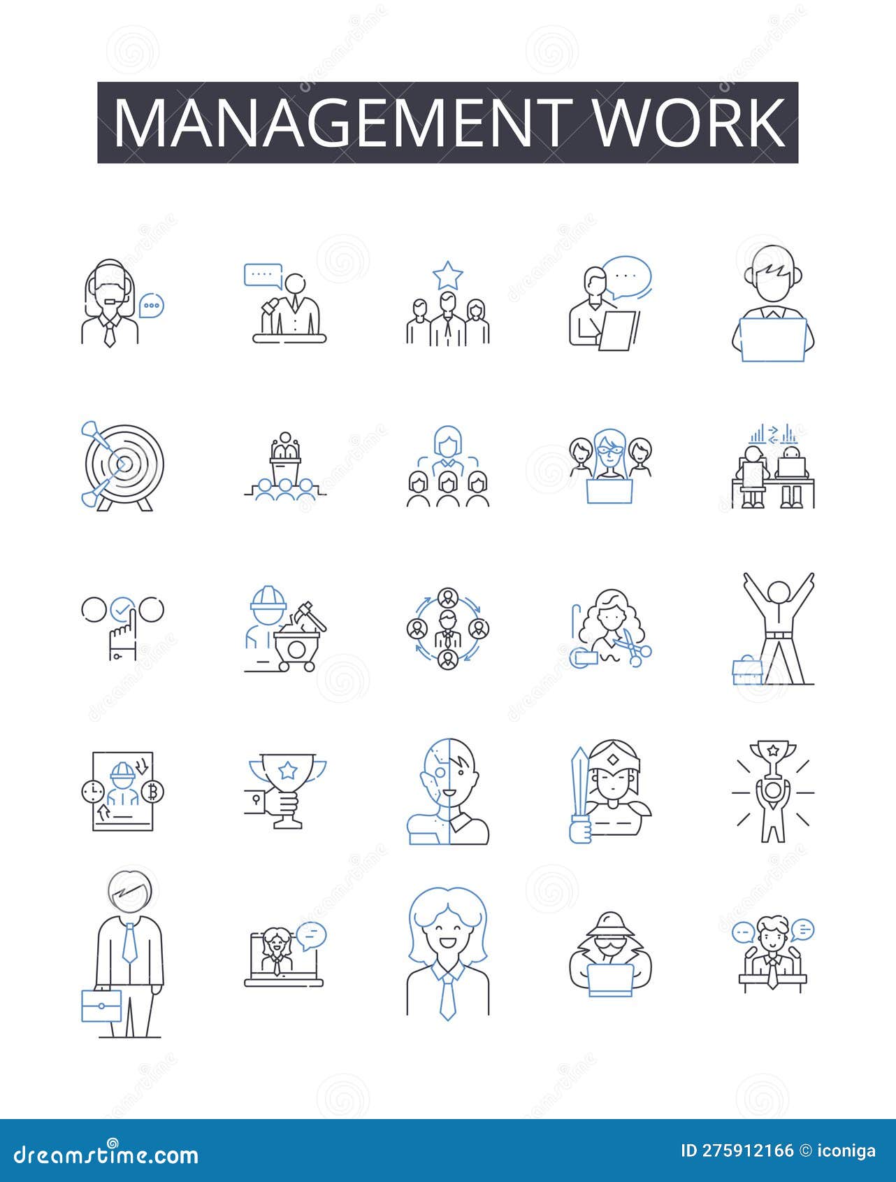 Management Work Line Icons Collection. Coordination Collaboration ...